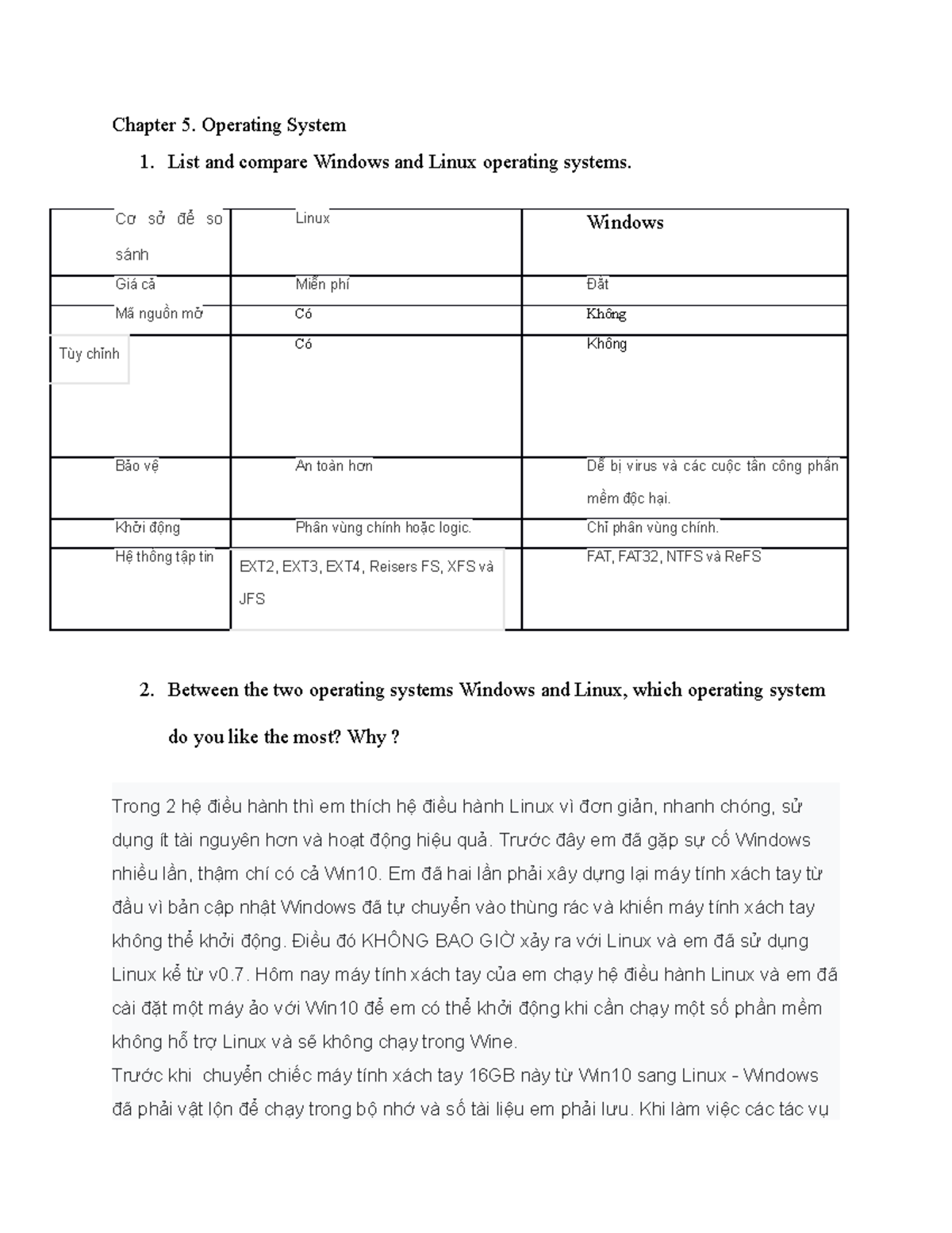 Nguyen Thanh Dungchap 5 - Chapter 5. Operating System 1. List and ...