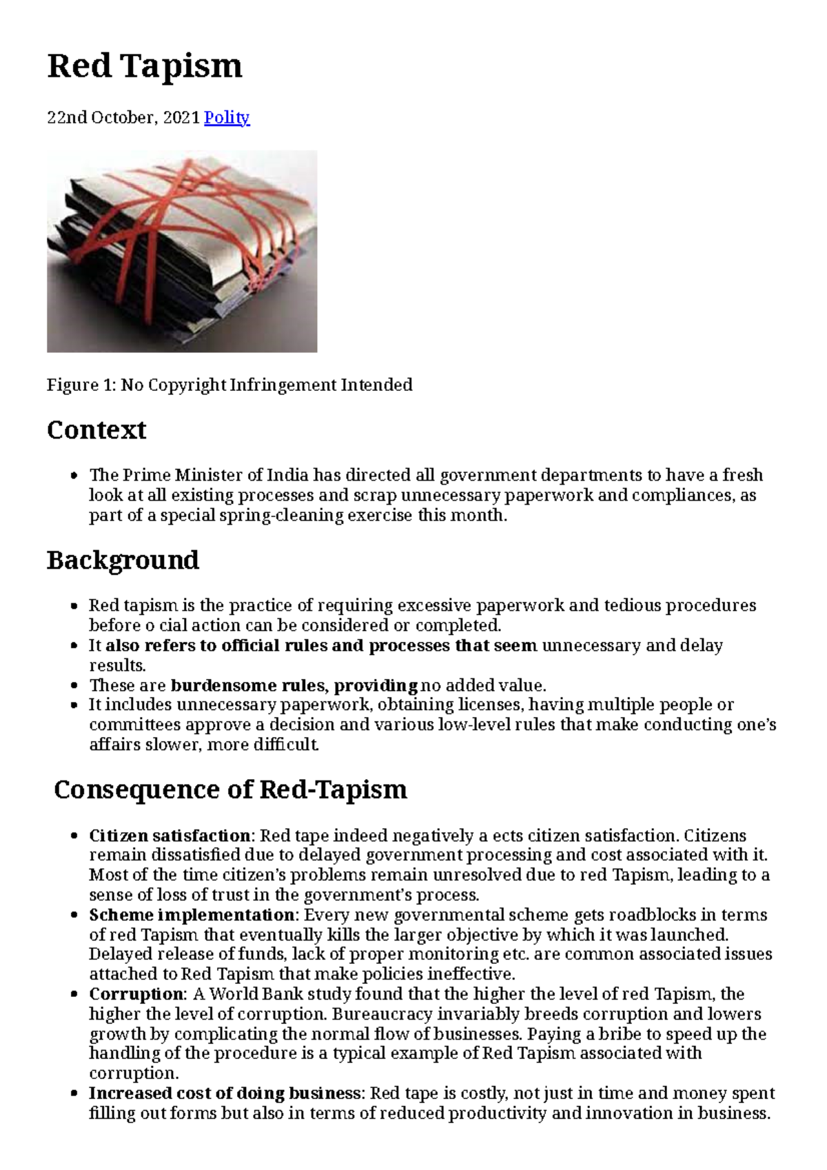 Red tap - Red - Red Tapism 22nd October, 2021 Polity Figure 1: No ...