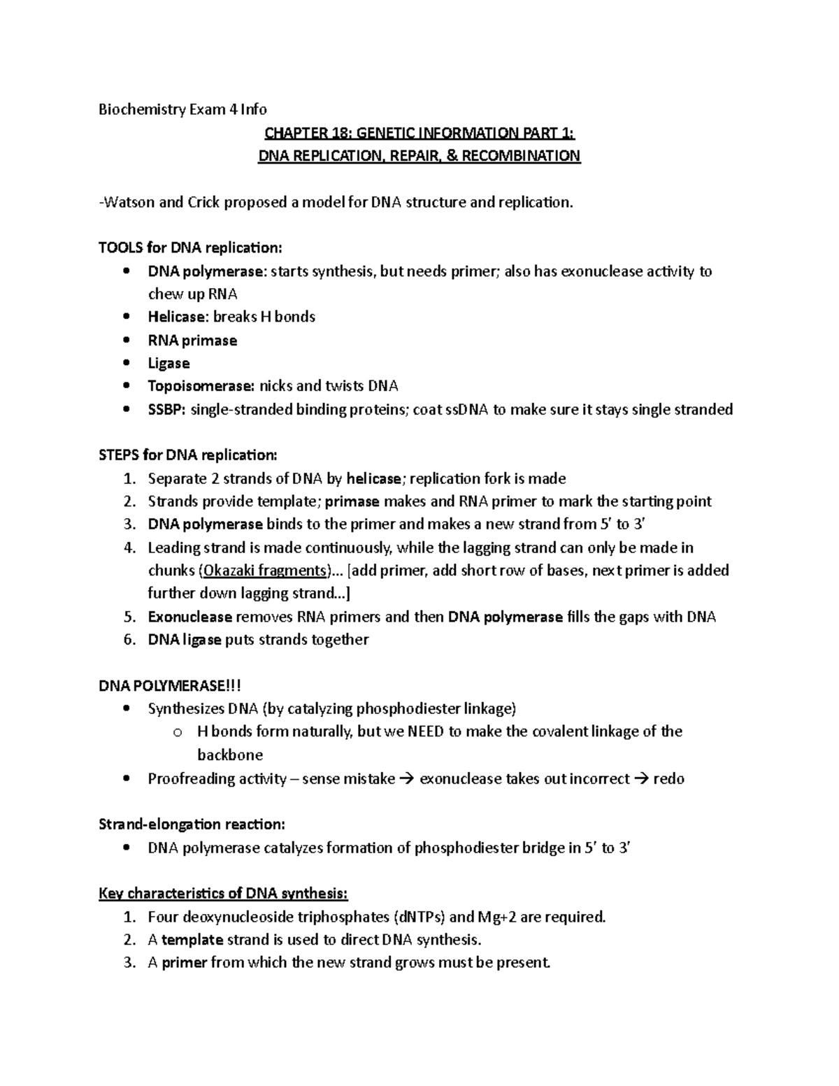 Biochem Chapter18PART1StudyGuide - Biochemistry Exam 4 Info CHAPTER 18 ...