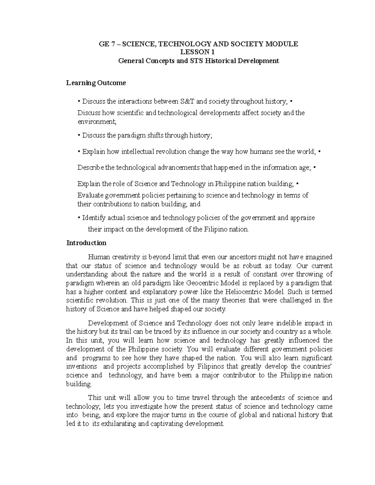 General Concepts and STS Historical Development - GE 7 – SCIENCE ...