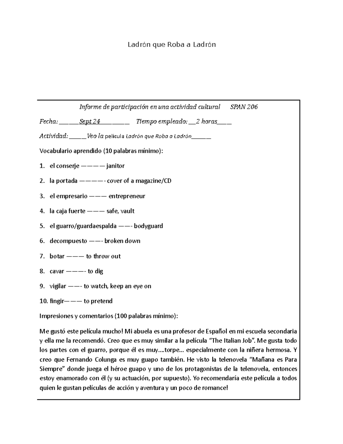Ladrón que Roba a Ladrón - Ladrón que Roba a Ladrón Informe de ...