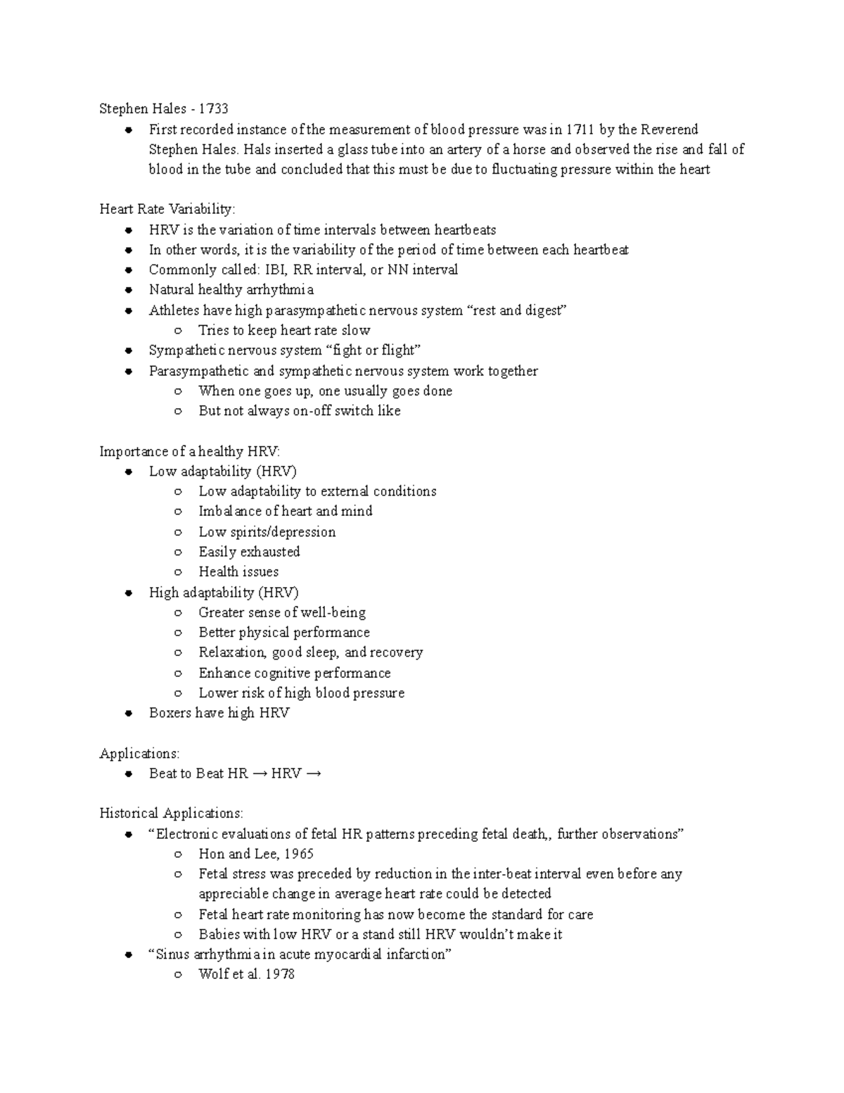 EXE 300 HRV Notes 9 30 24 - Stephen Hales - 1733 First recorded ...