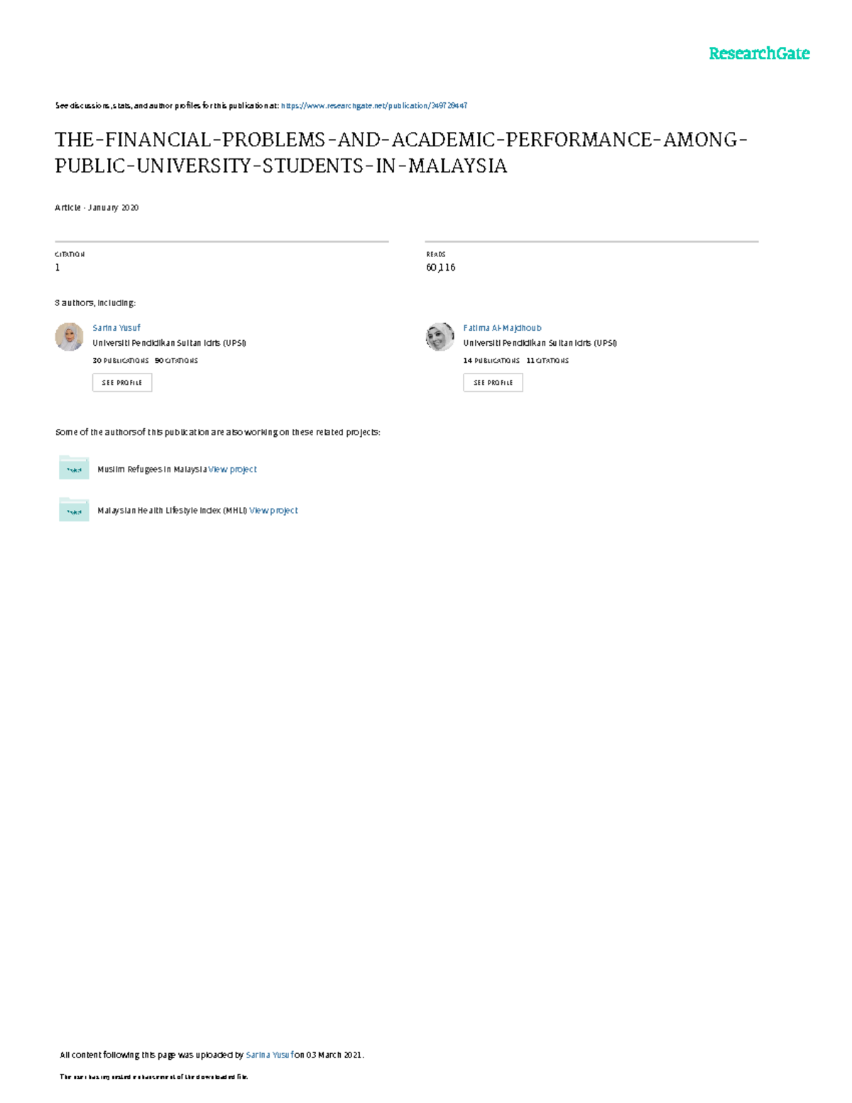 THE Financial Problems AND Academic Performance Among Public University ...