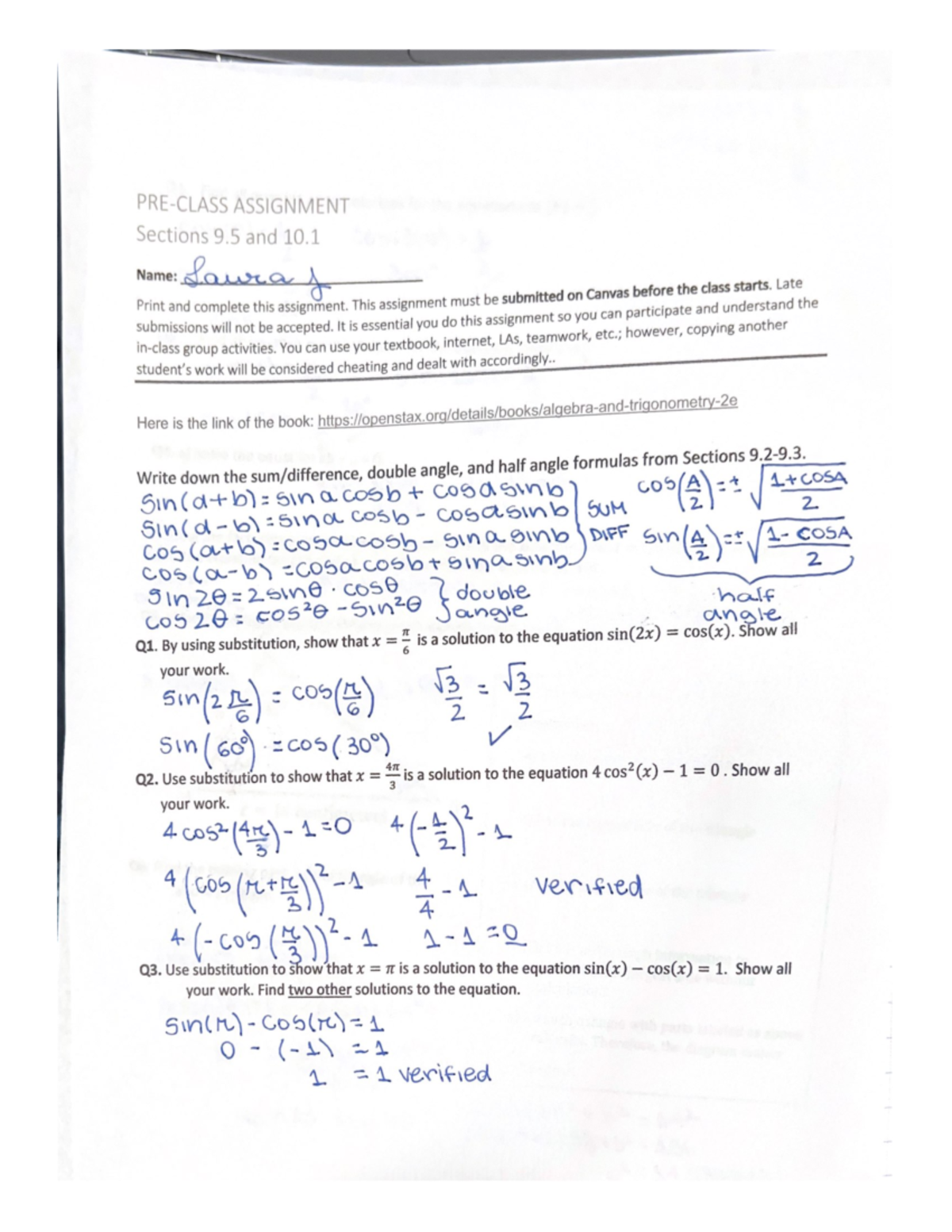 PRE- Class Assignment 9.5 and 10 - MAC 1147 - Studocu
