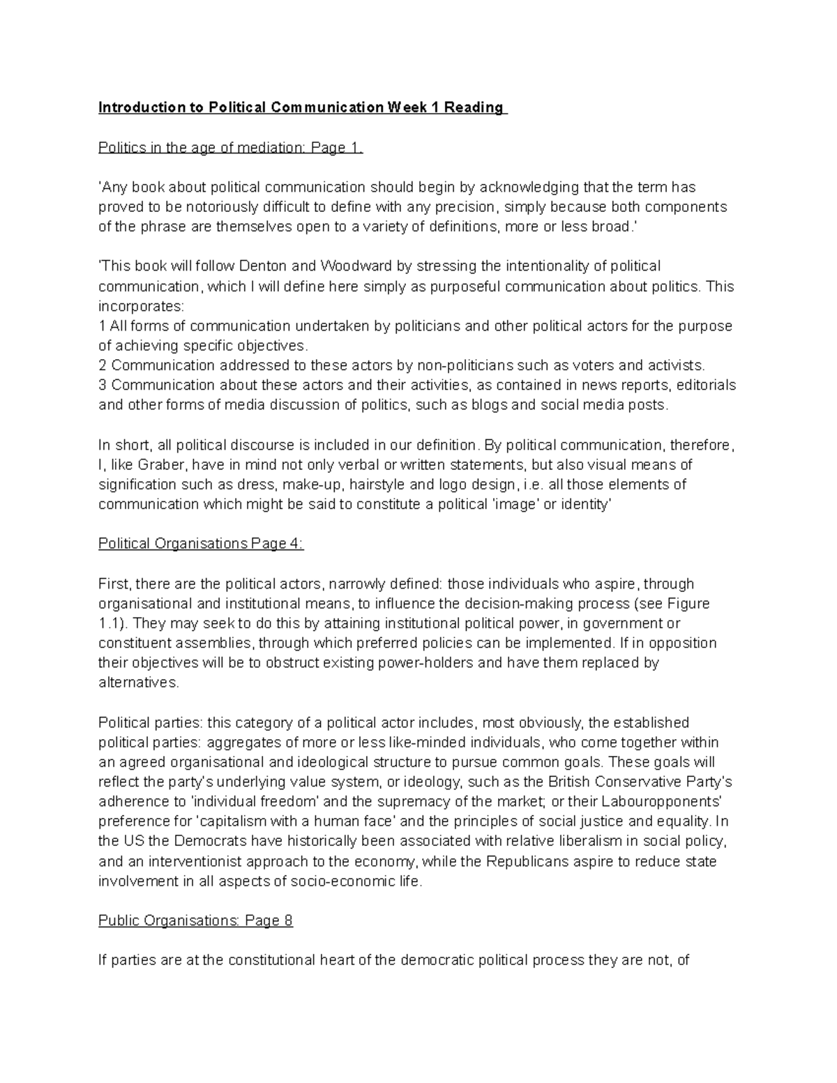 Introduction to Political Communication Week 1 Reading - ‘Any book ...