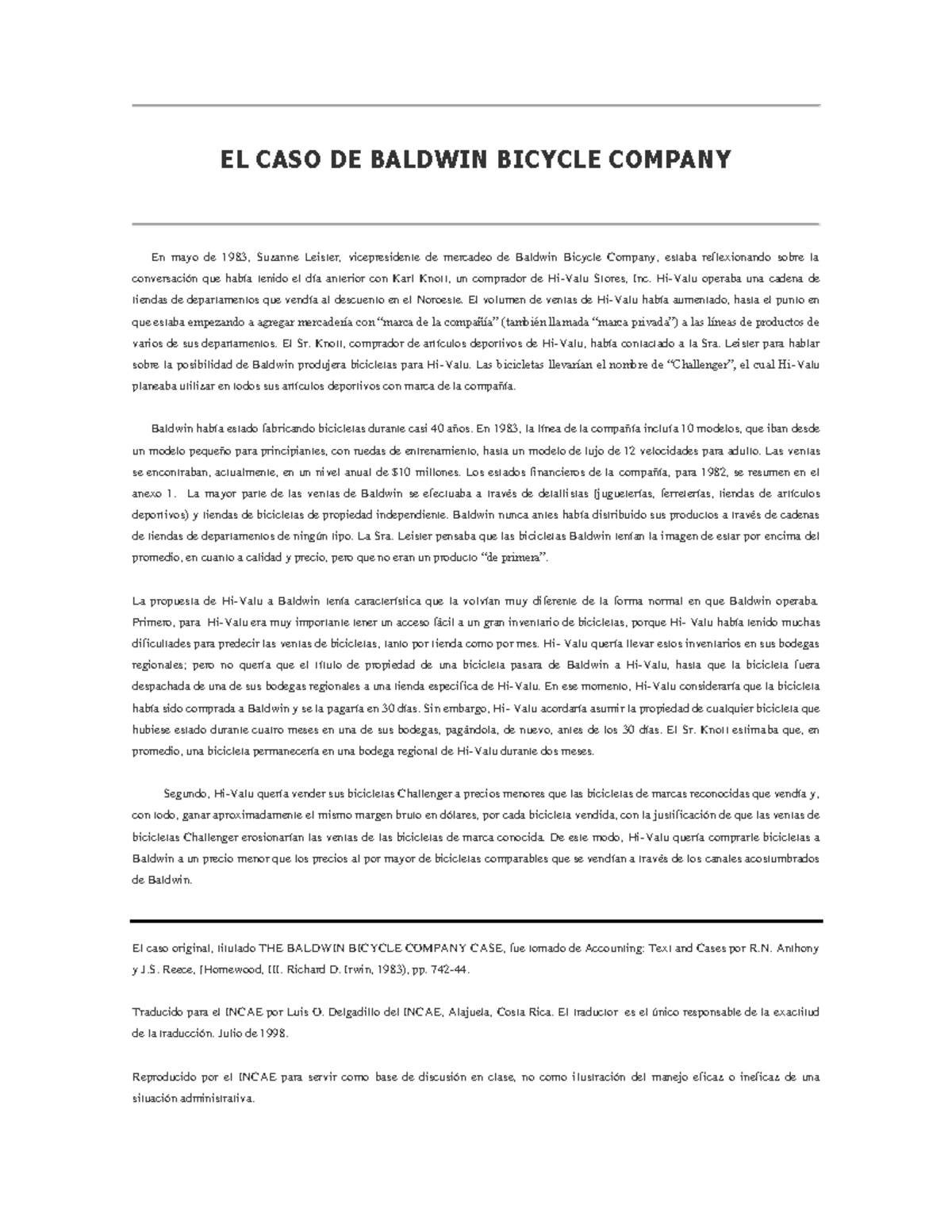 Vsip - Caso de estudio - EL CASO DE BALDWIN BICYCLE COMPANY En mayo de 1983, Suzanne Leister ...