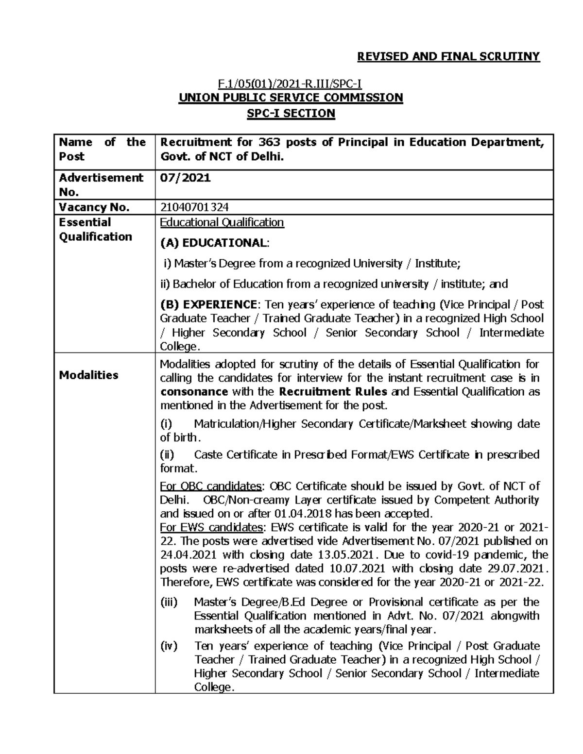 UPSE Principal Interview - REVISED AND FINAL SCRUTINY F/05(01)/2021-R ...