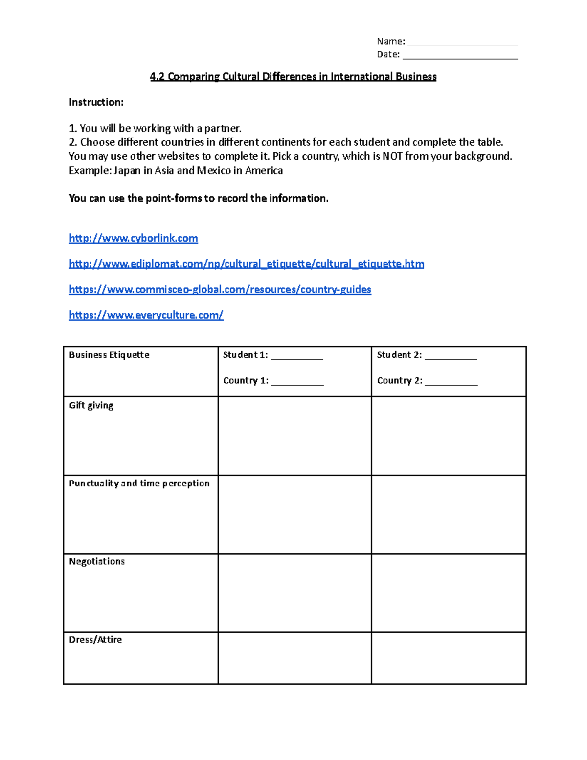 2-Comparing Cultural Differencesin International Business - Name ...