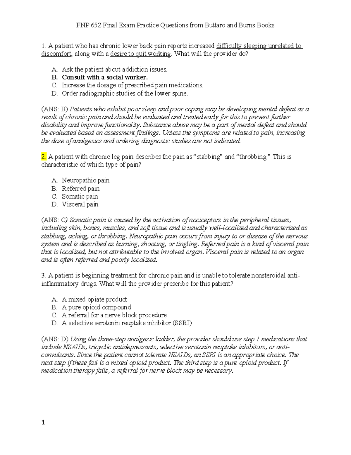 (FNP 652) Final EXAM Practice Test - A patient who has chronic lower ...