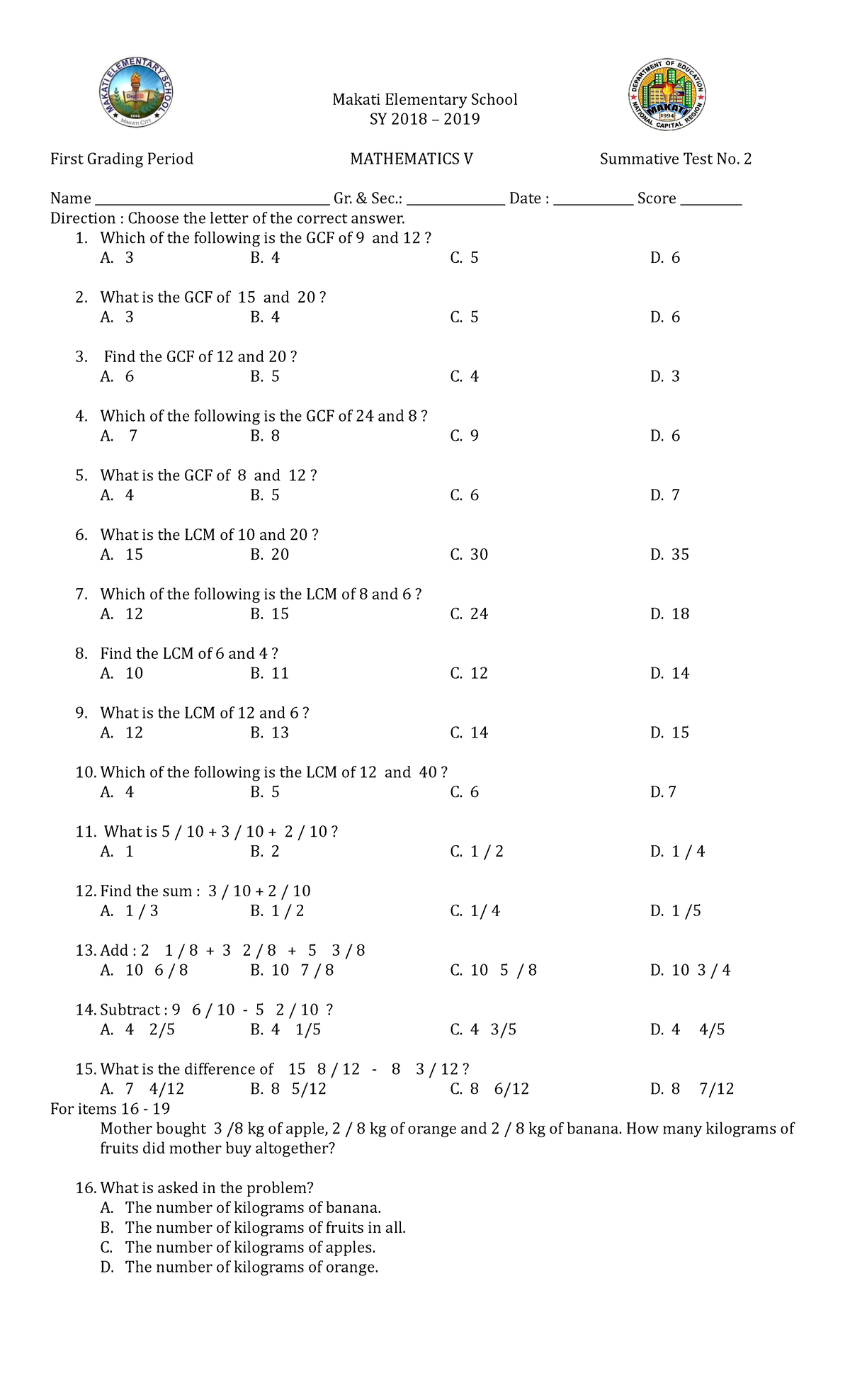 1st-math-sum2 with TOS - Makati Elementary School SY 2018 – 2019 First ...