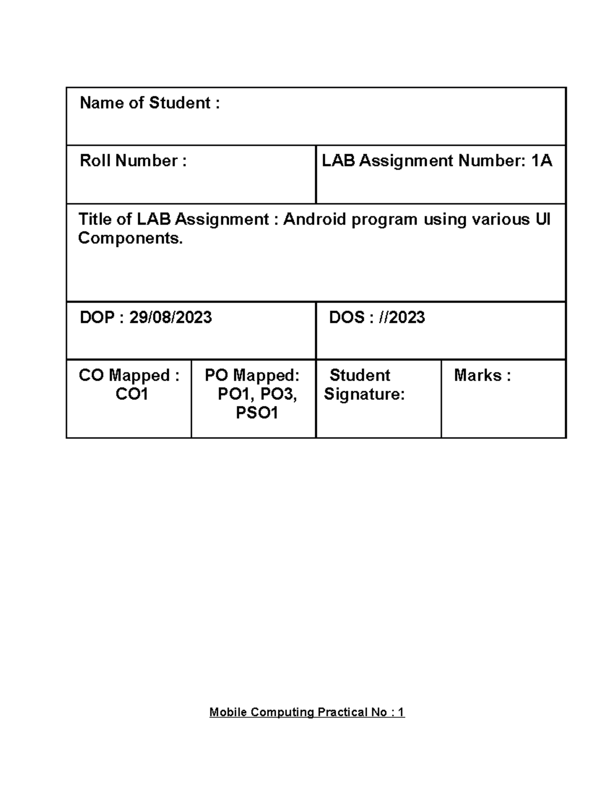 MC 1A -kjhughjo - Name of Student : Roll Number : LAB Assignment Number: 1A Title of LAB ...