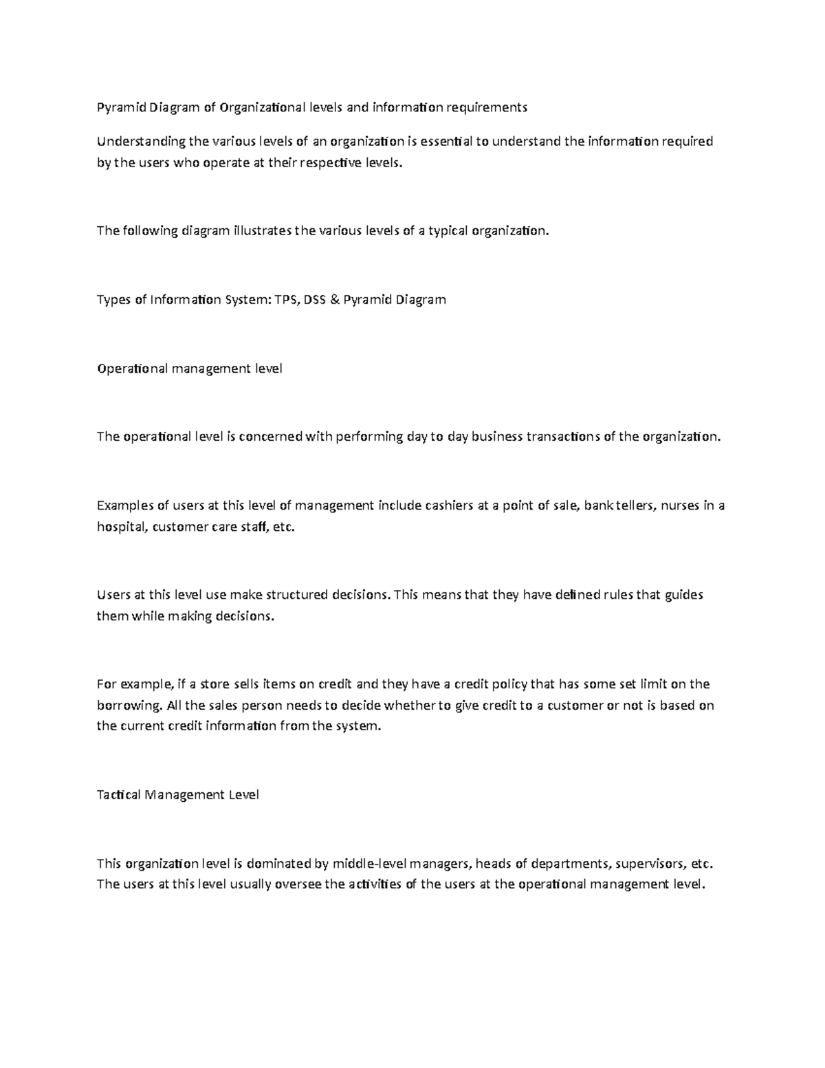 Lesson 3 IT notes - Pyramid Diagram of Organizational levels and ...
