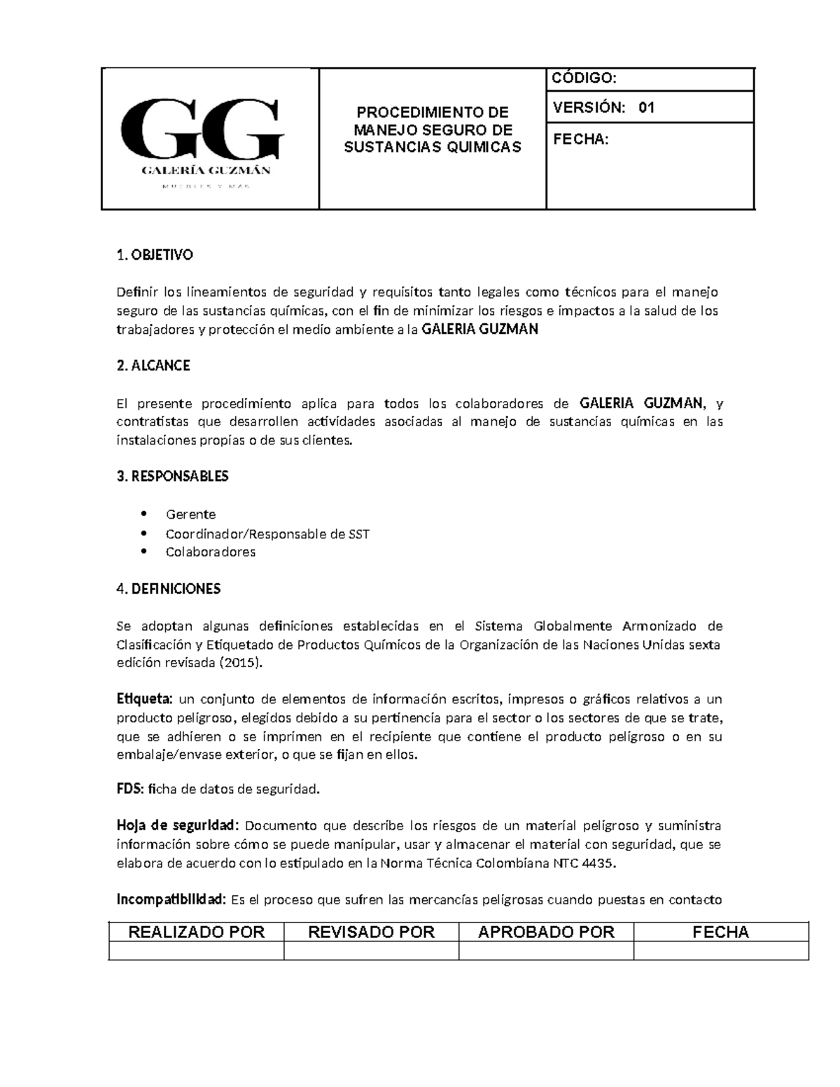 Procedimiento Manejo Seguro DE Sustancias Quimicas 1 - PROCEDIMIENTO DE MANEJO SEGURO DE ...