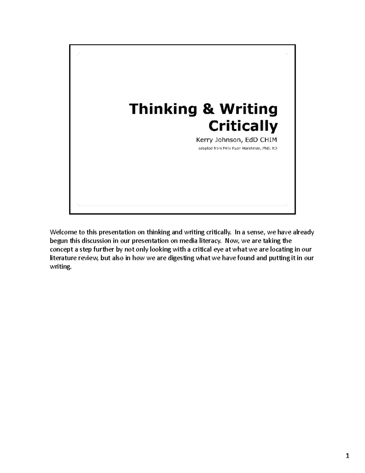Thinking and Writing Critically - HLSC 1701 - Ontario Tech University ...