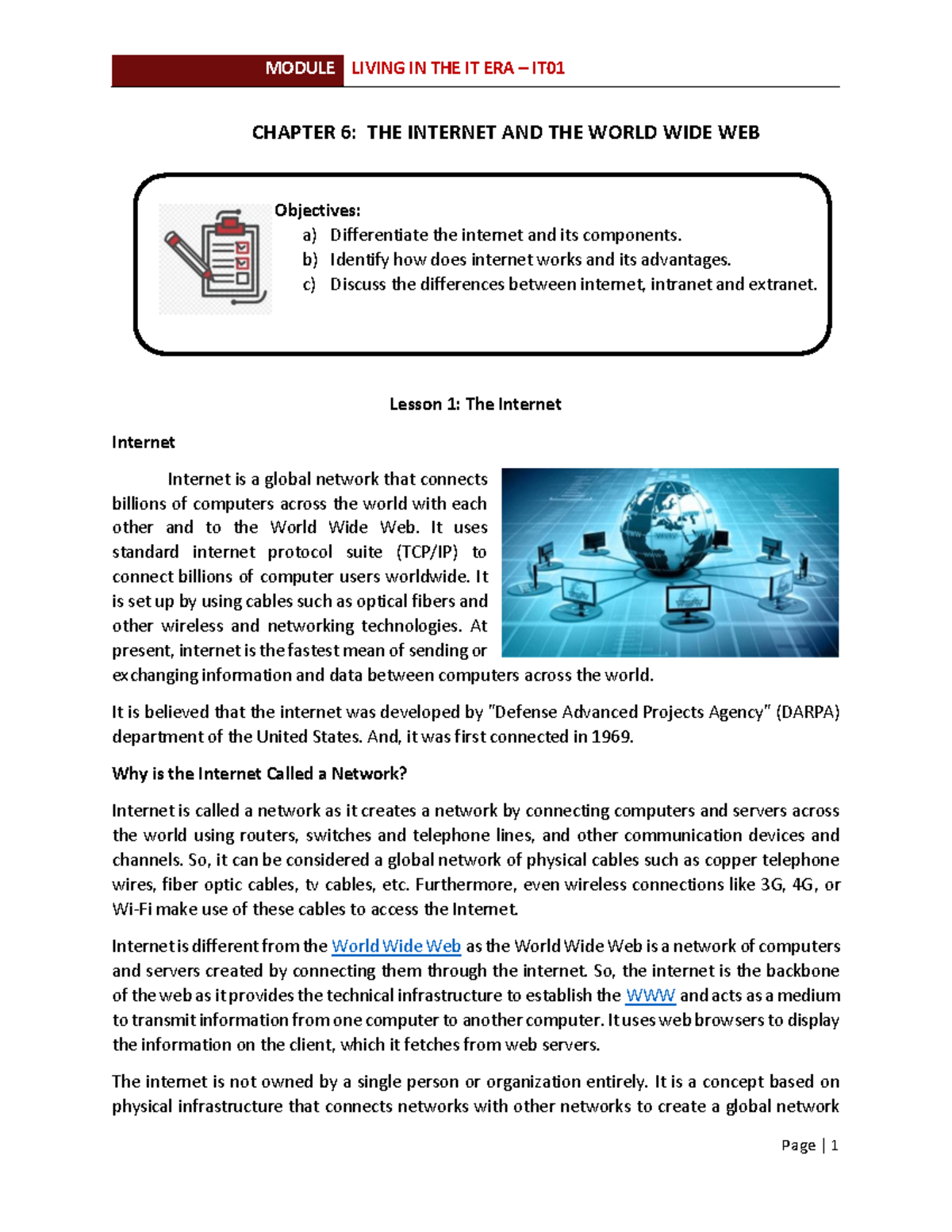 IT01 Chapter 6 - NBHJH - CHAPTER 6: THE INTERNET AND THE WORLD WIDE WEB ...