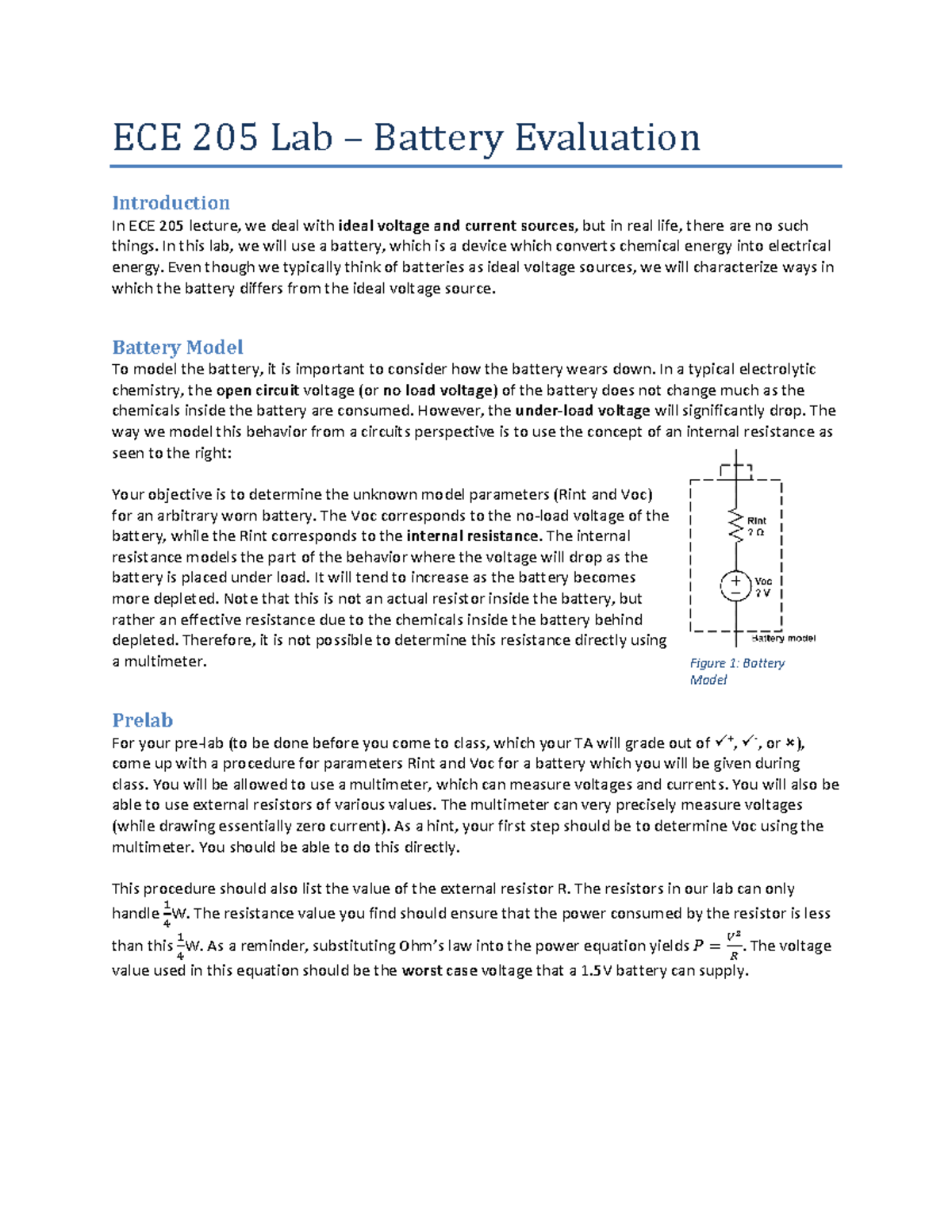 Lab 2: Regulator - ECE 205 Lab – Battery Evaluation Introduction In ECE 205 lecture, we deal ...