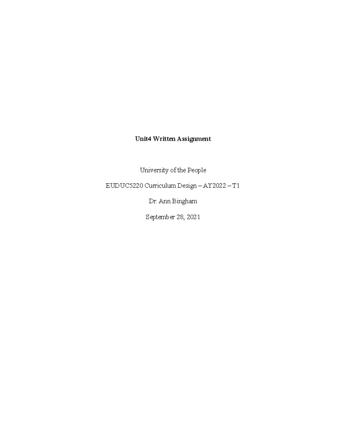 Unit4 Written Assignment - EDUC 5220 - UoPeople - Studocu