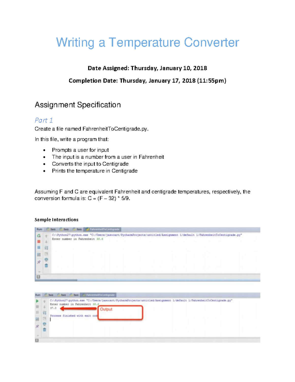 Homework 1 Writing a Temperature Converter - Warning: TT: undefined ...