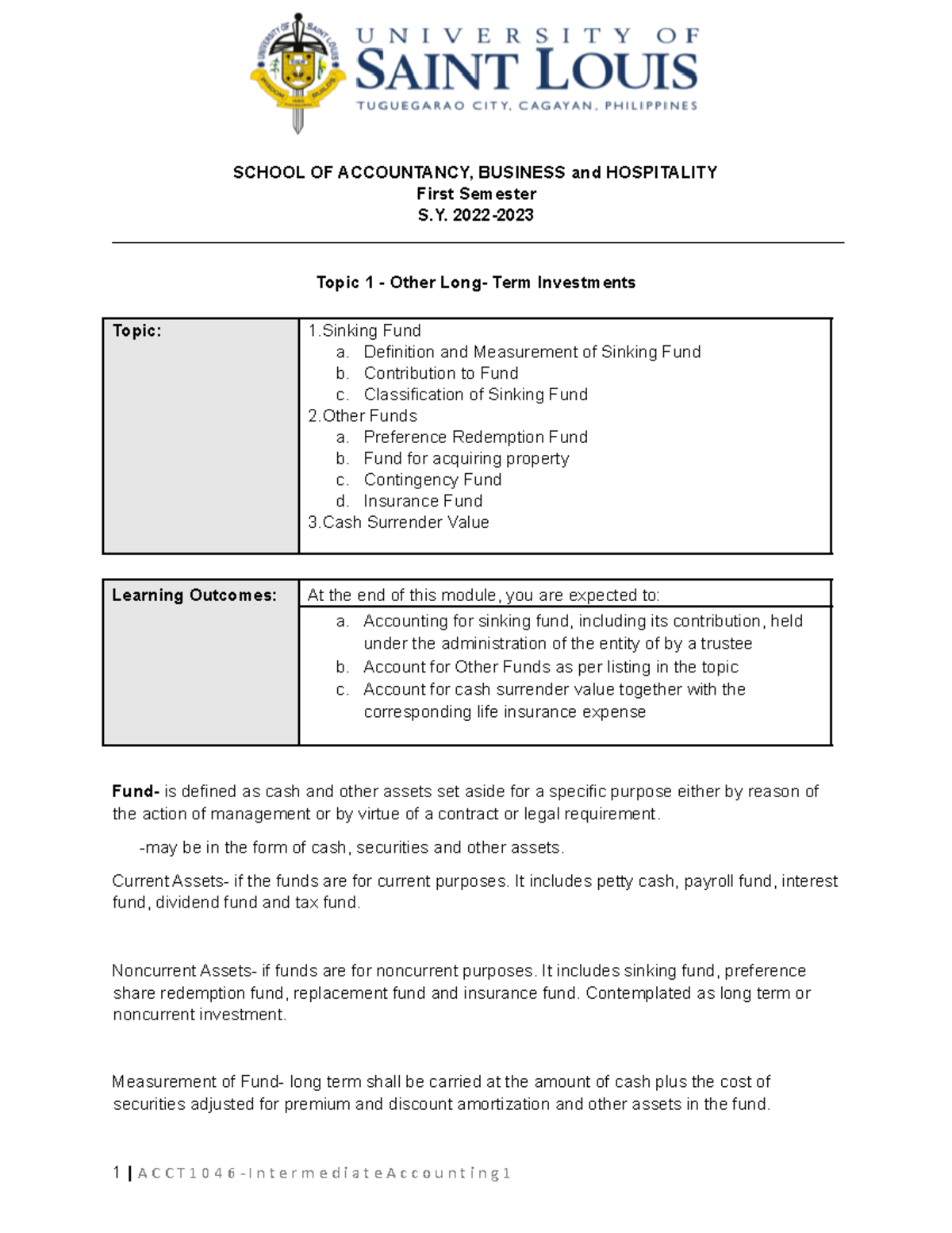 Lesson 1 - Other Long-Term Investments - SCHOOL OF ACCOUNTANCY ...