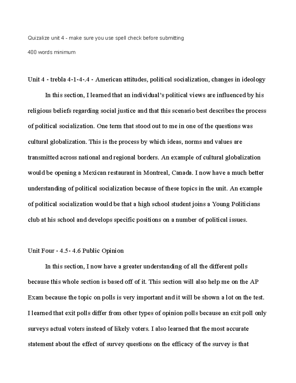 Cameron Chaudhry - Quizalize unit 4 journal - Quizalize unit 4 - make sure you use spell check ...