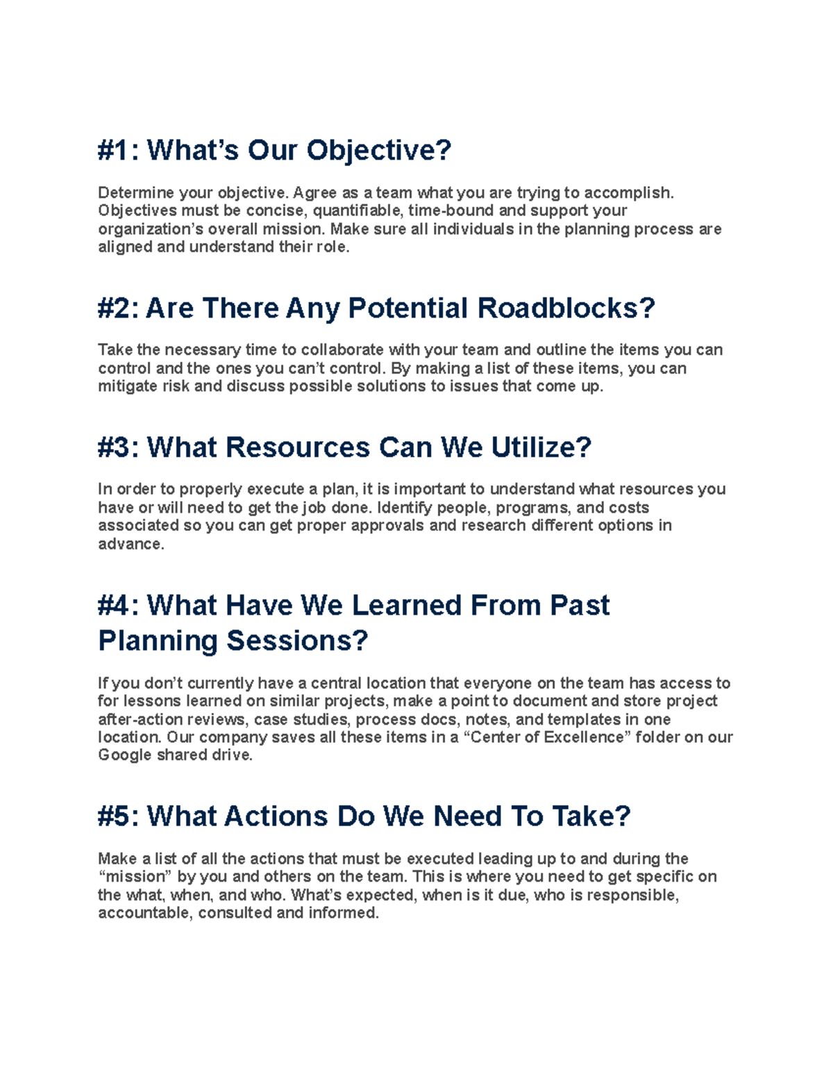 7 Steps for Effective Planning - #1: What’s Our Objective? Determine ...