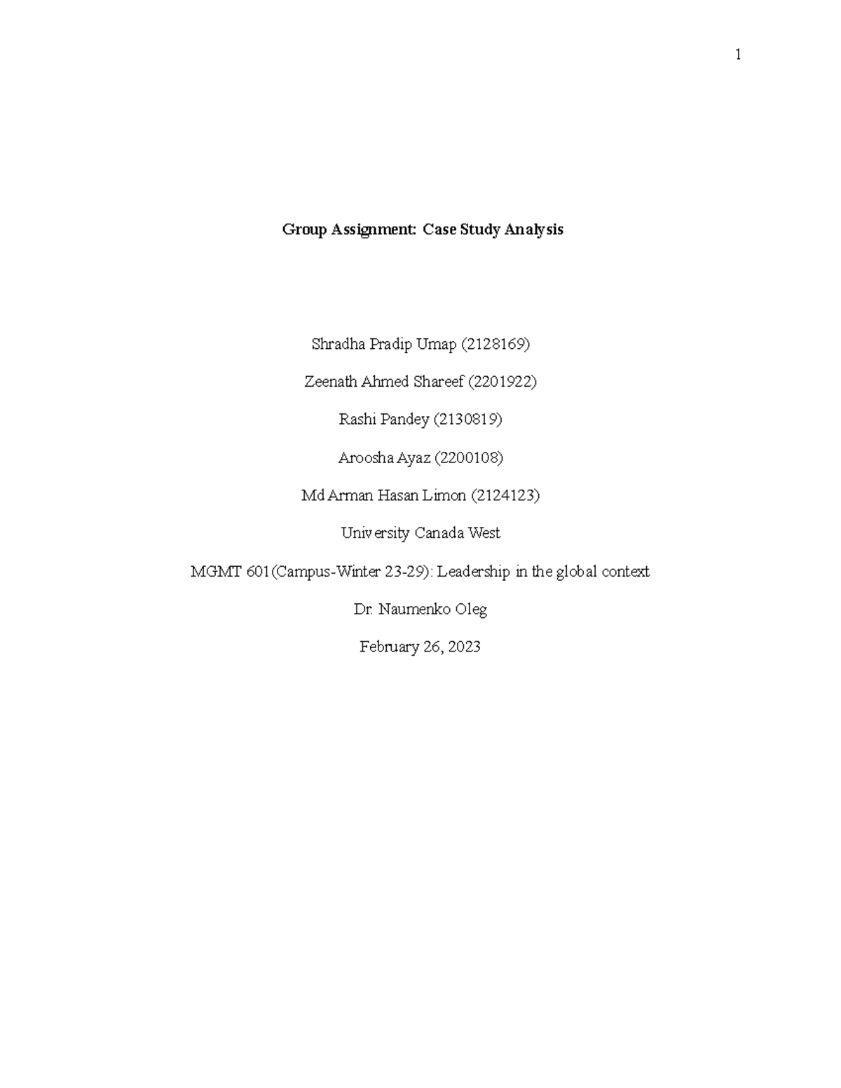 n Assignment 2 Group Assignment Case Study Analysis 2375055 2147365788 - Group Assignment: Case ...