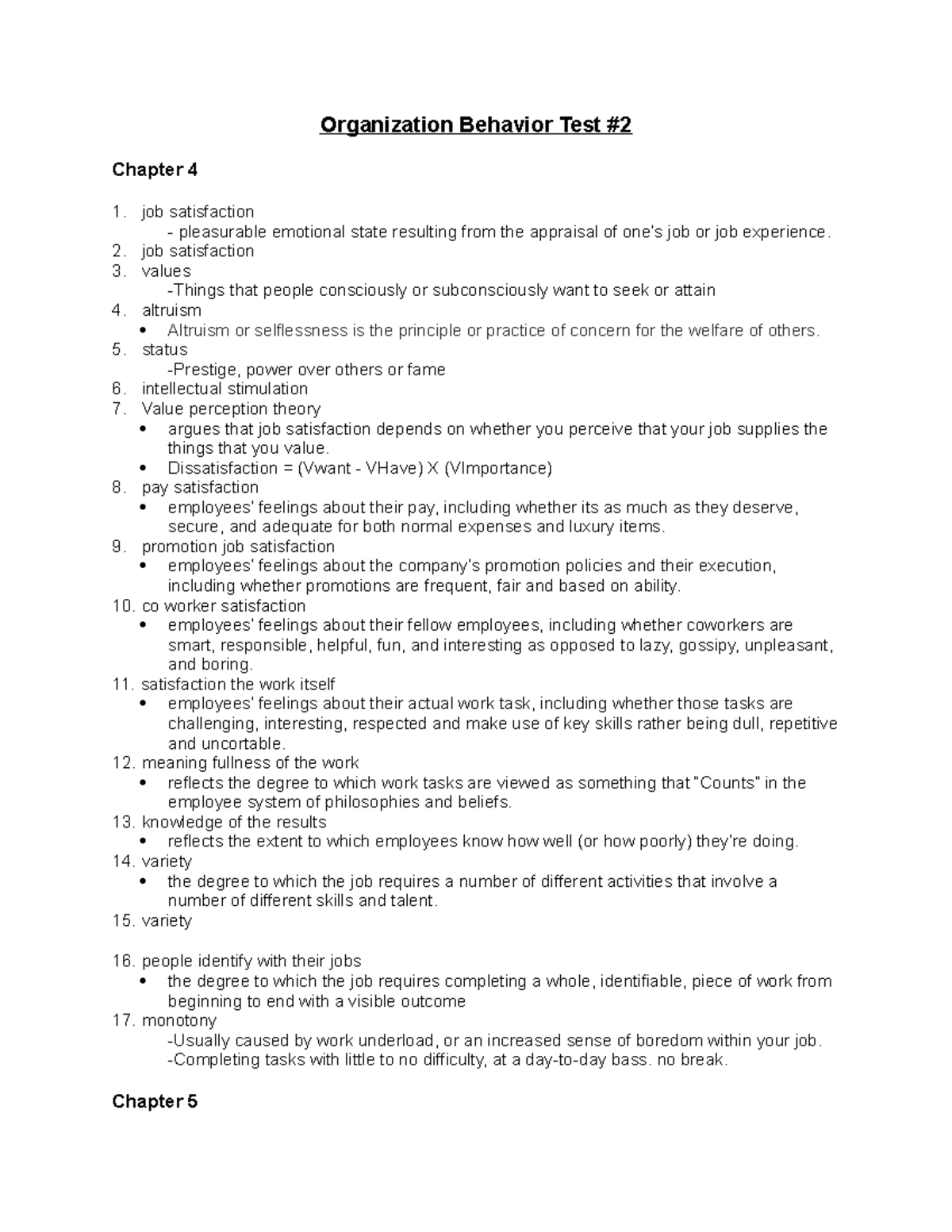 Organizational Behavior Test notes - Organization Behavior Test #2 ...
