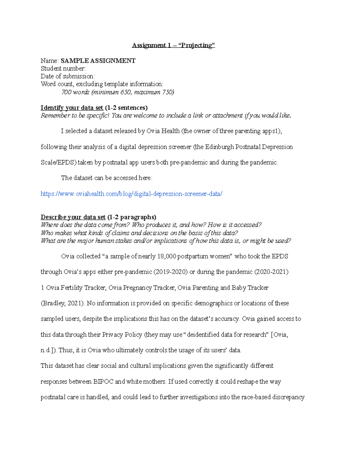 Sample - Assignment 1 - Projecting - Assignment 1 – “Projecting” Name ...