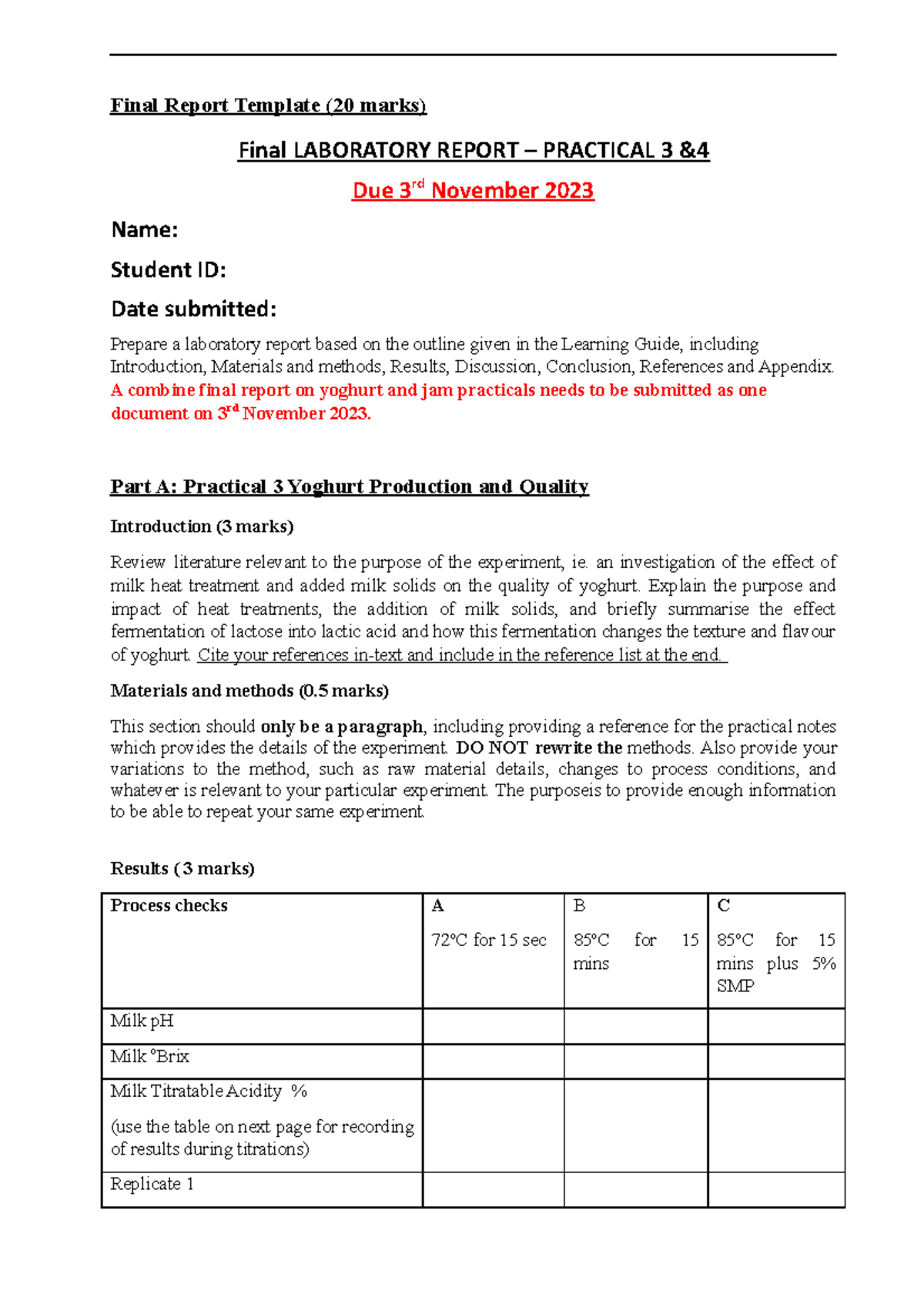 Final report template 2023 - PROC 1005 and PROC1007 - Final Report Template (20 marks) Final ...