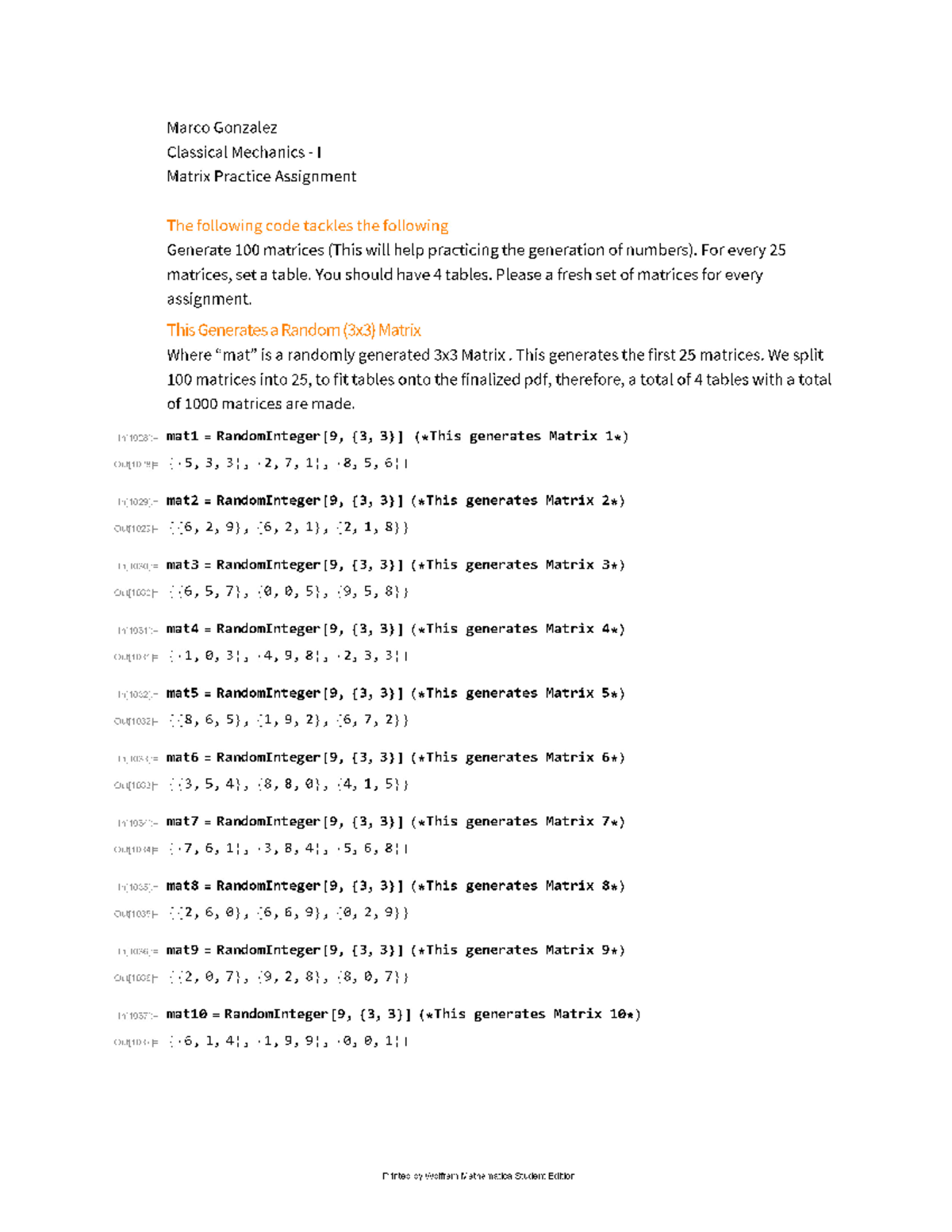 Matrix Assignment 1 - PH 3410 - Studocu