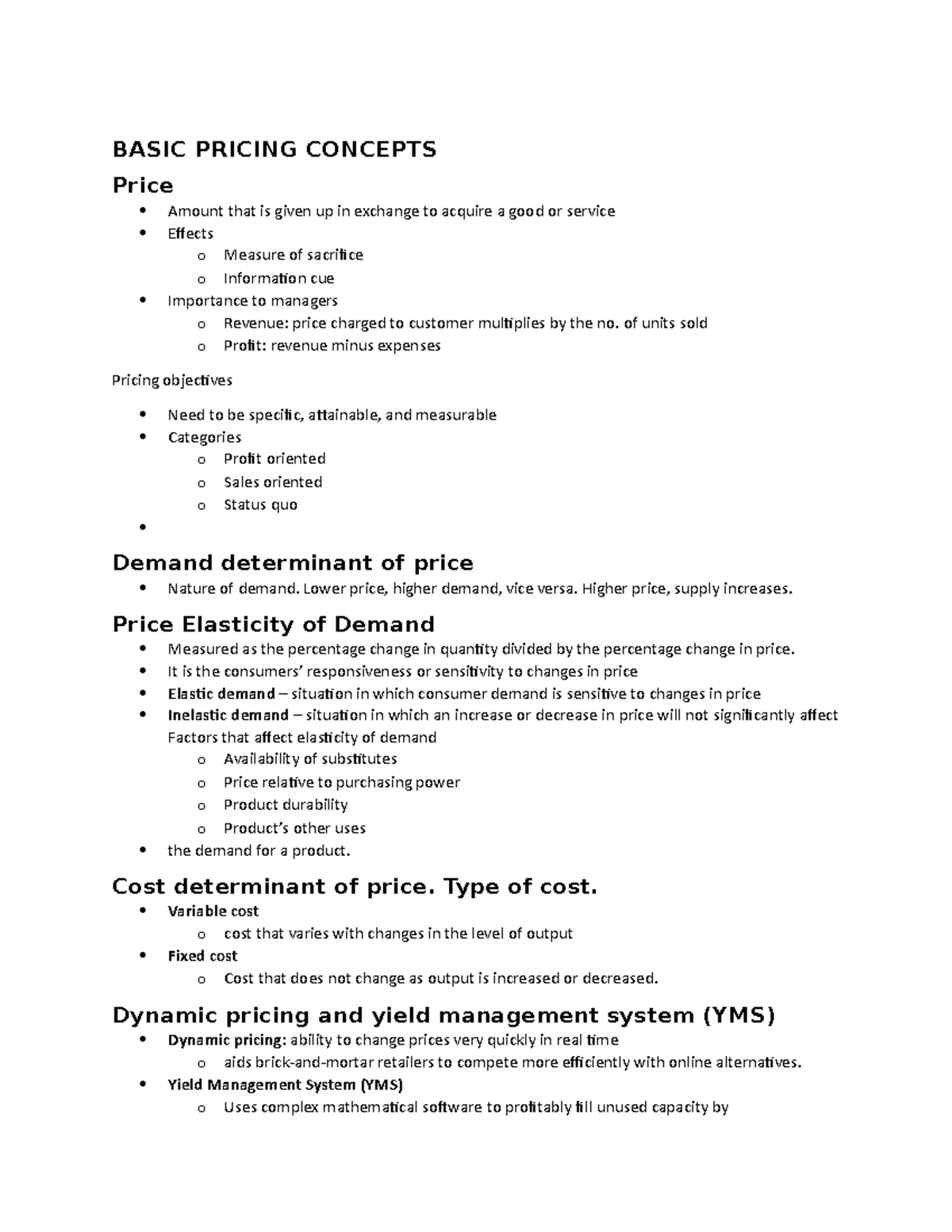 Basic pricing concepts - BASIC PRICING CONCEPTS Price Amount that is ...
