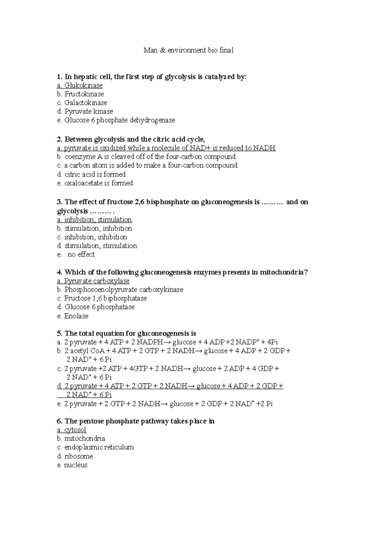 Man and environment module whole course MCQS biochemistry - Man ...