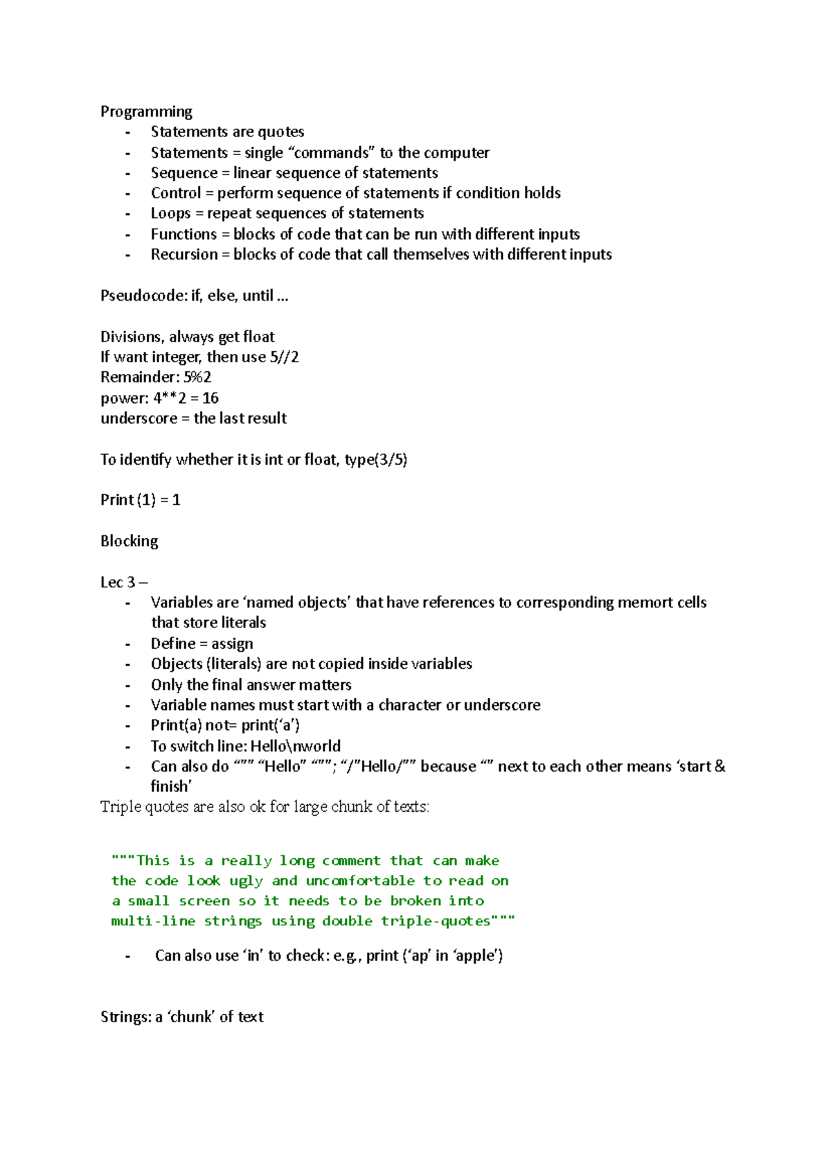 FOC lec notes - Programming - Statements are quotes - Statements ...
