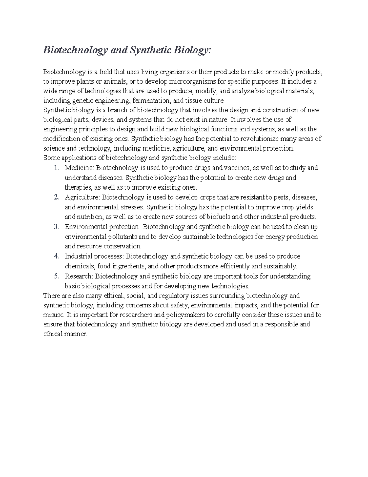 Notes on Biotechnology and Synthetic Biology - Biotechnology and ...