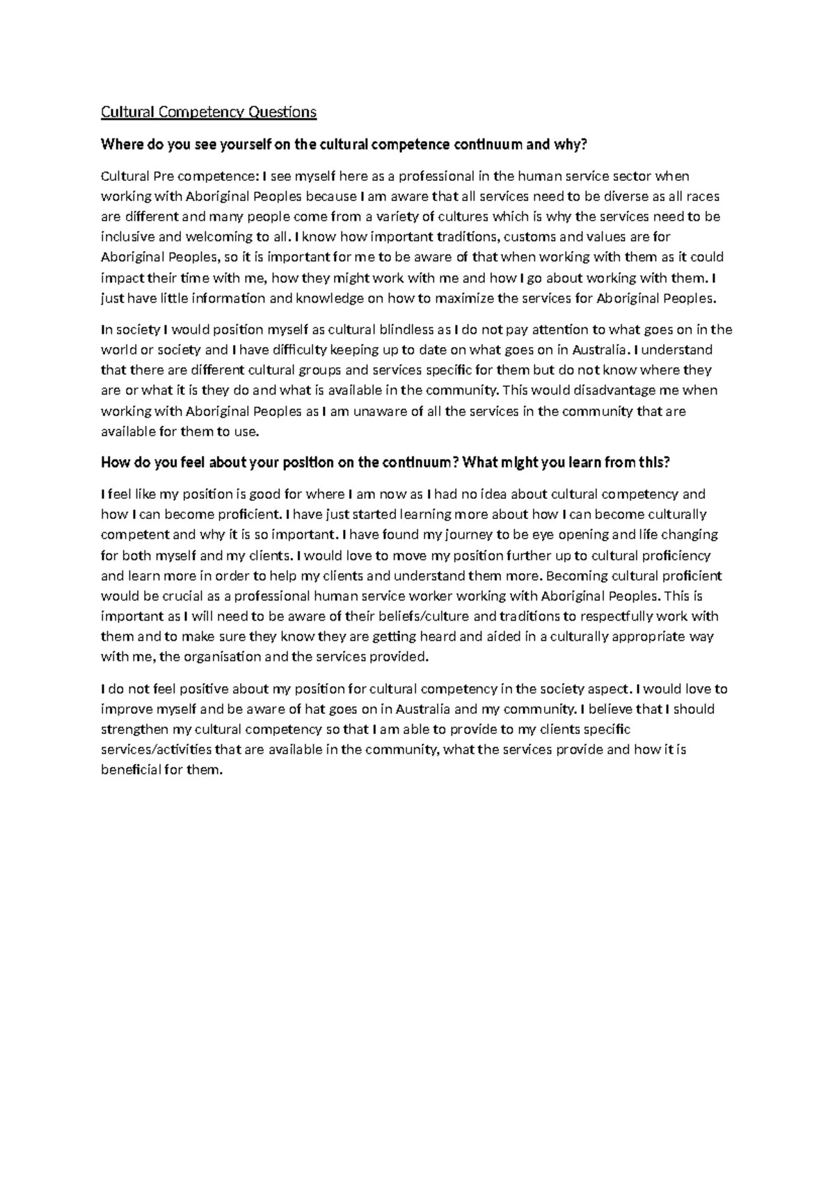 Cultural Competency Questions wk1 - Cultural Competency Questions Where ...