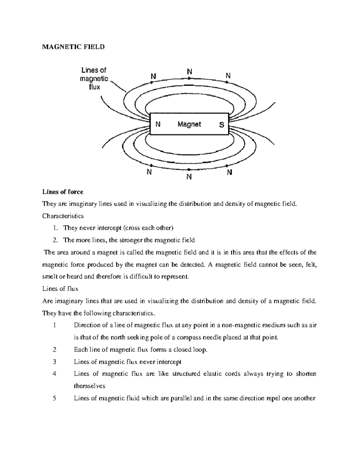 ELE 202 Applied Electricity - MAGNETIC FIELD Lines of force They are ...
