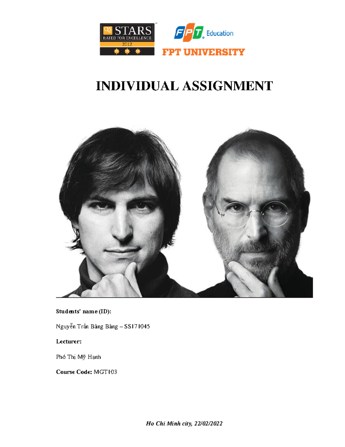 [ MGT103-MC1702- Individual Assignment] NGUYỄN TRẦN BÂNG BÂNG - SS171045 - Ho Chi Minh city, 22 ...