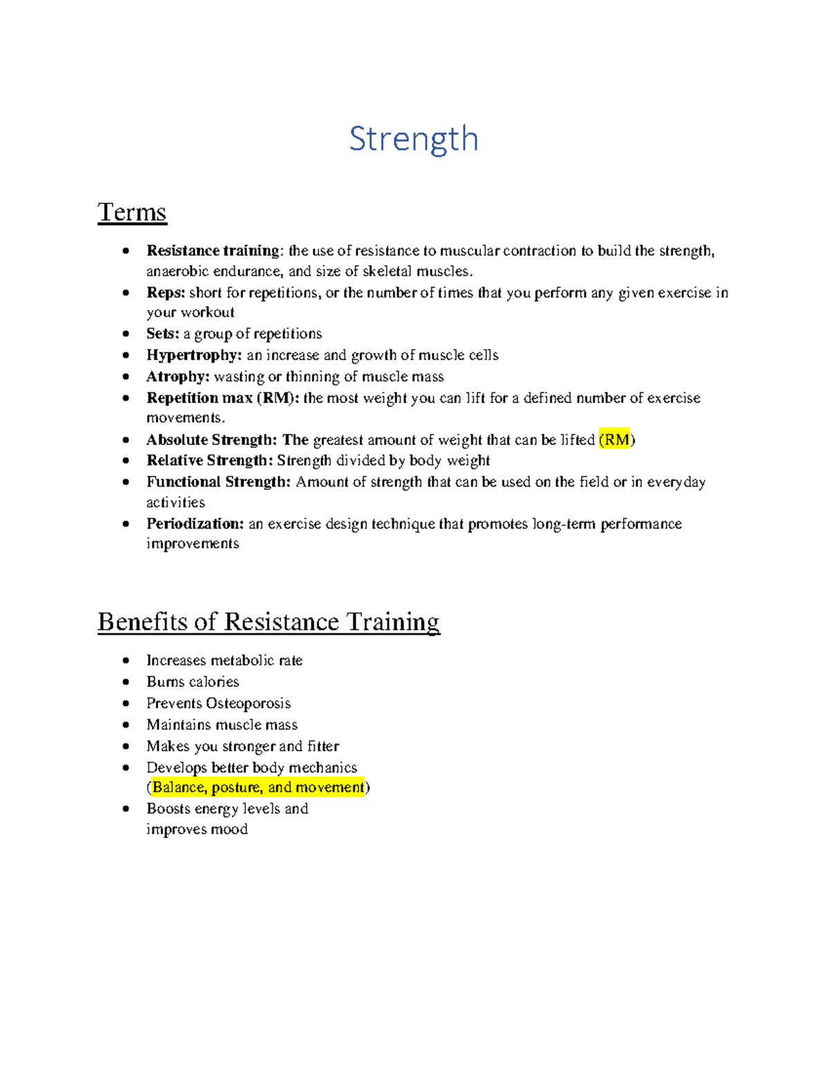Strength Notes - Strength Terms Resistance training : the use of ...