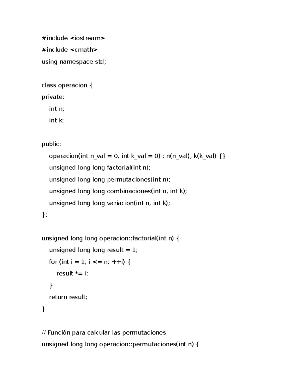 Permutaciones codigo - #include #include using namespace std; class - Studocu
