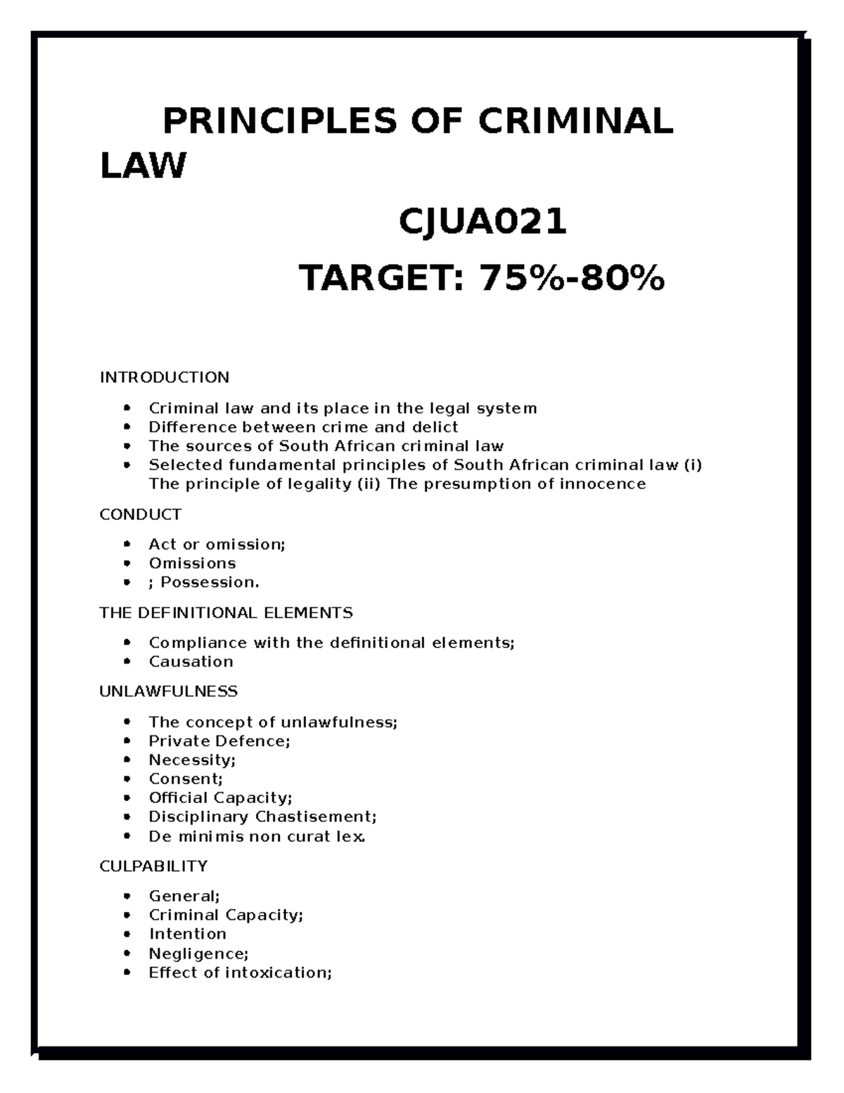 Principles OF Criminal LAW - PRINCIPLES OF CRIMINAL LAW CJUA TARGET: 75 ...