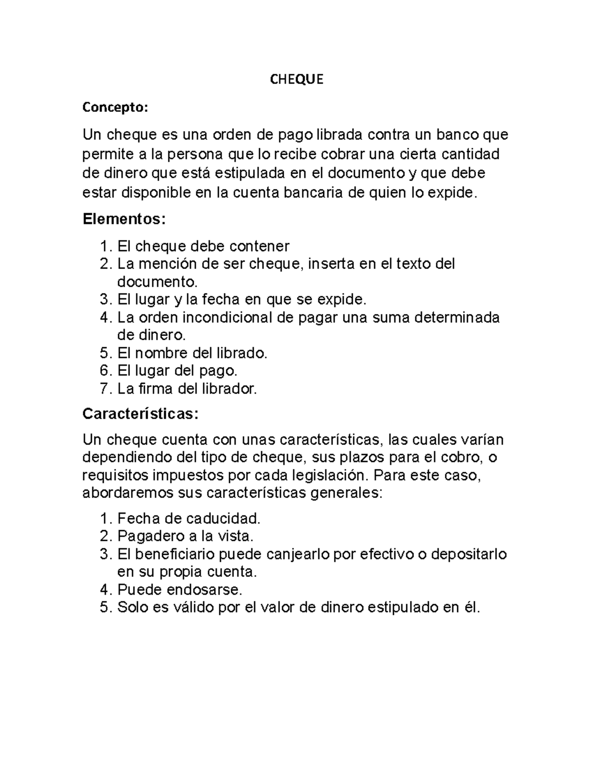 Cheque - CHEQUE Concepto: Un cheque es una orden de pago librada contra ...