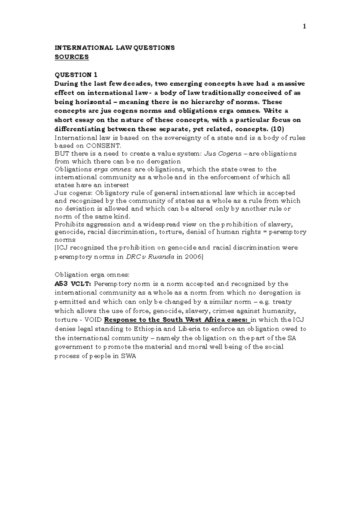International Law Questions and answers - 1 INTERNATIONAL LAW QUESTIONS ...