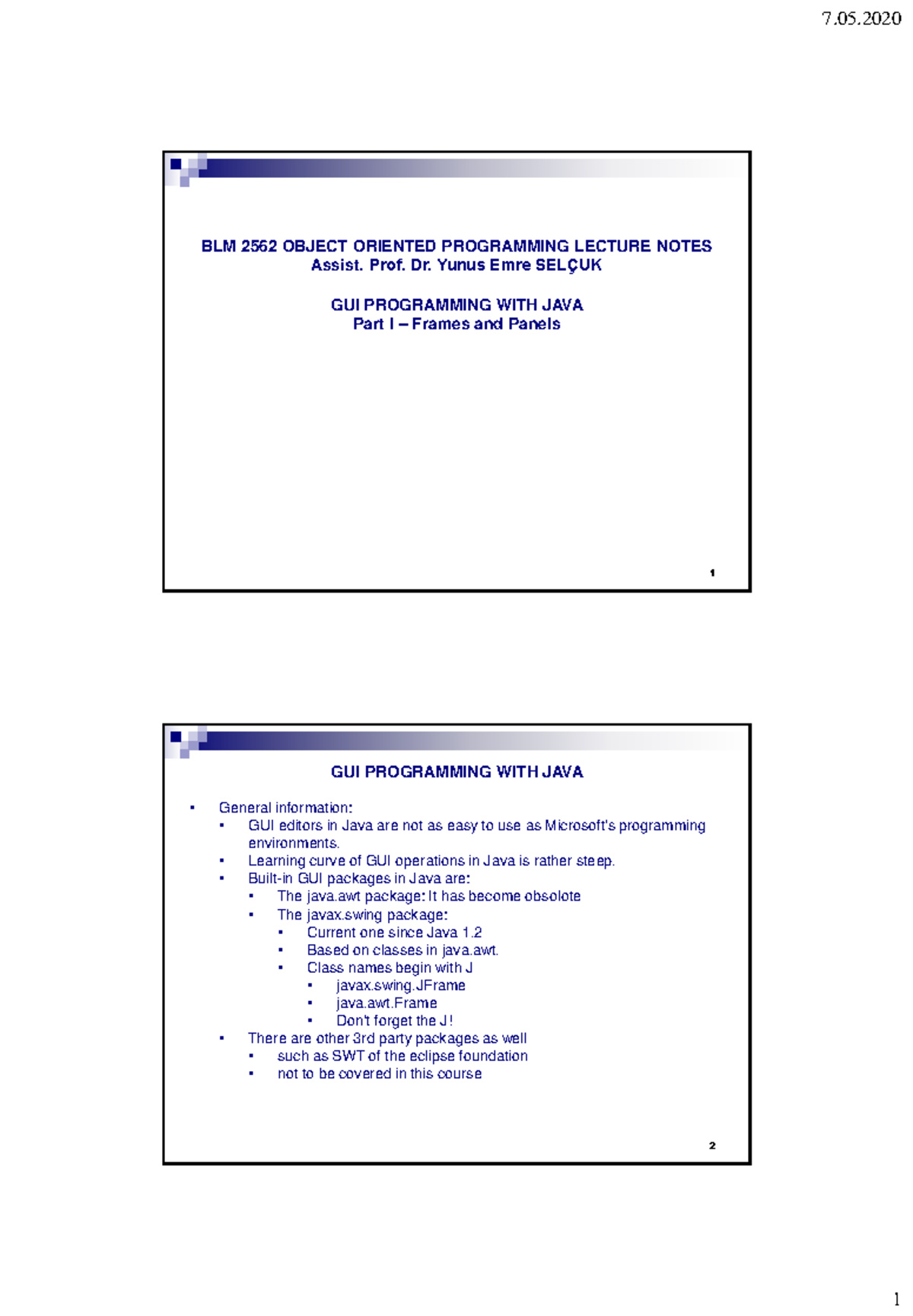 Gui Swing Notes This Java Not Database 1 Blm 2562 Object Oriented Programming Lecture Notes 1393