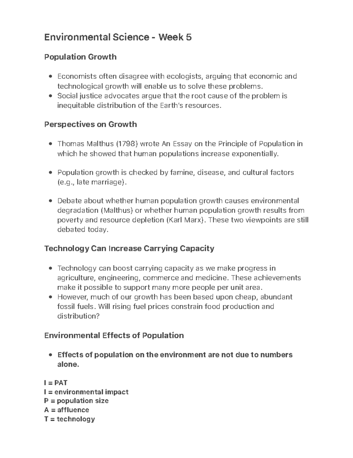 Environmental Science Population - Week 5 - Environmental Science ...