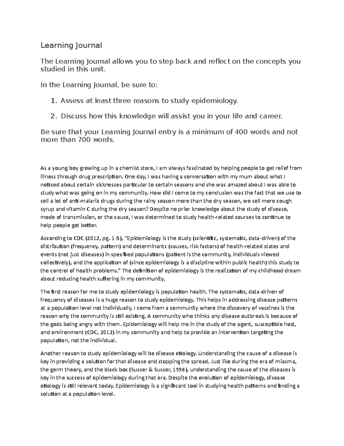 LJ WEEK ONE - LEARNING JOURNAL - Learning Journal The Learning Journal ...