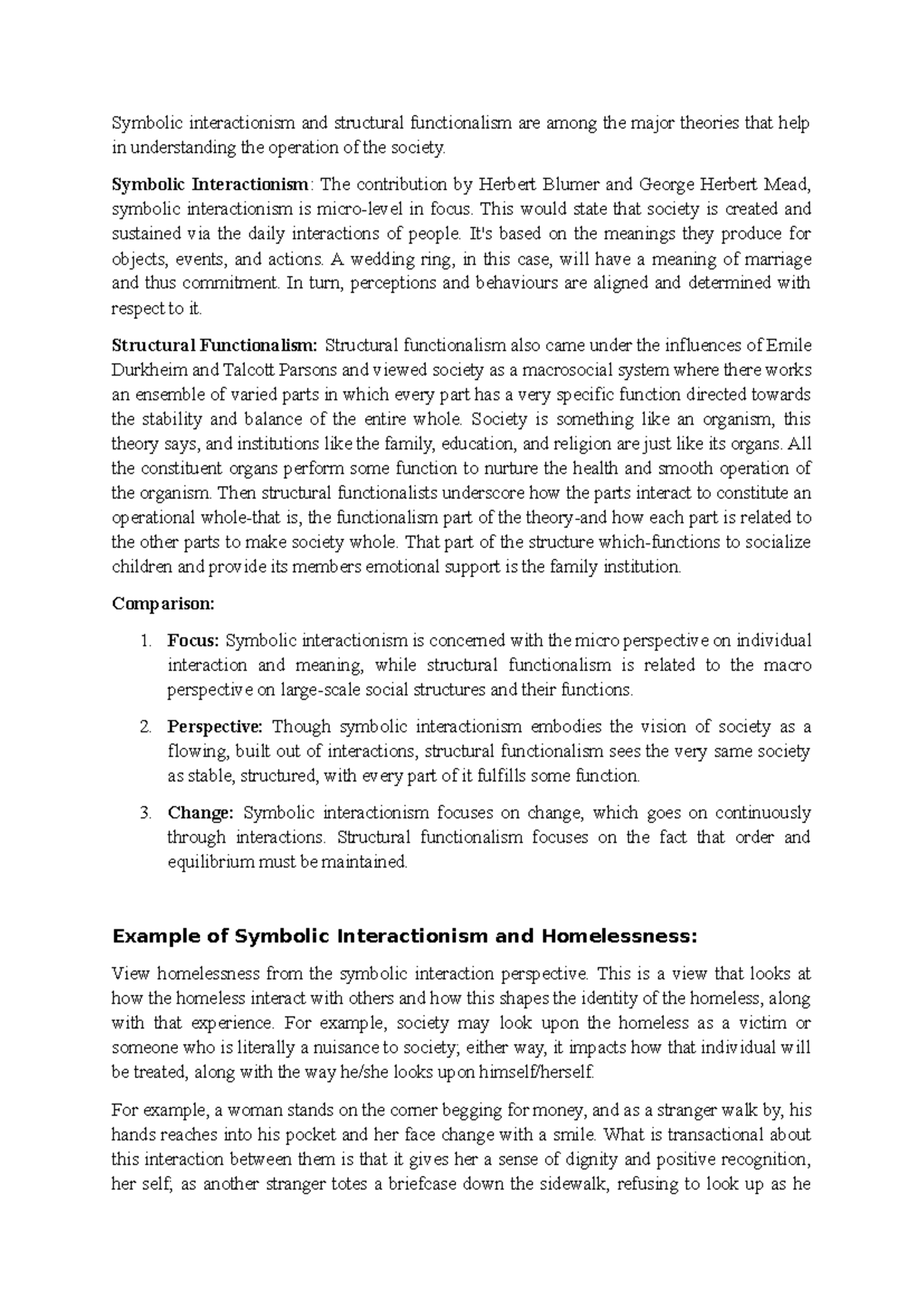 Assignment 1 2nd - Symbolic interactionism and structural functionalism ...