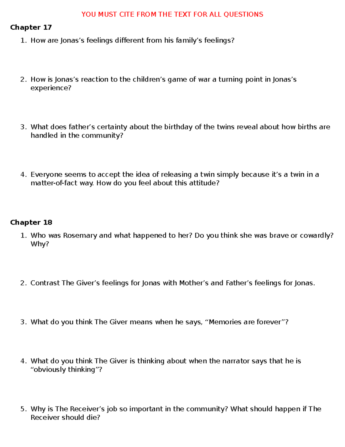 Ch. 17-18 questions - YOU MUST CITE FROM THE TEXT FOR ALL QUESTIONS ...