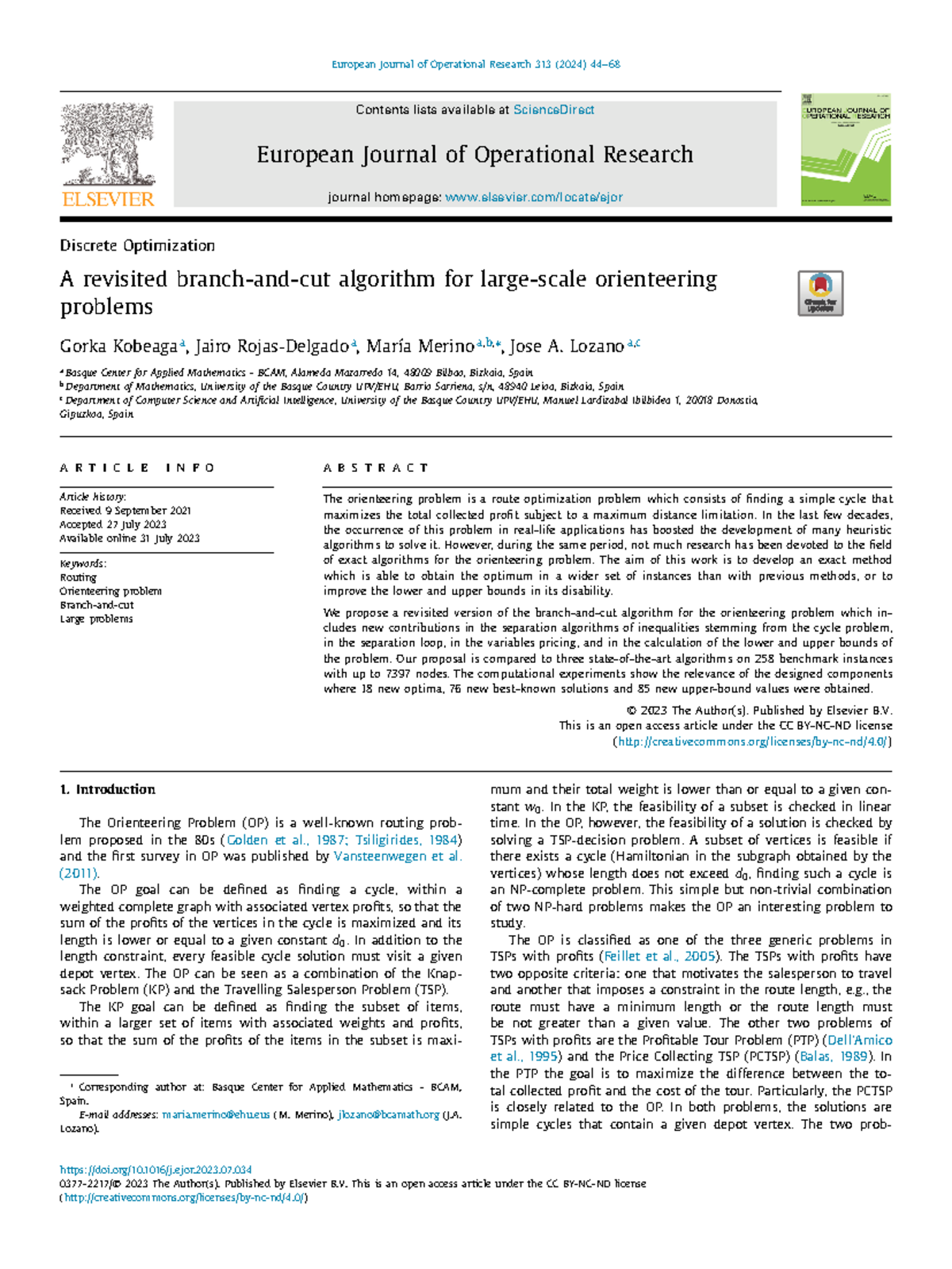 A revisited branch-and-cut algorithm for large-scale orienteering ...