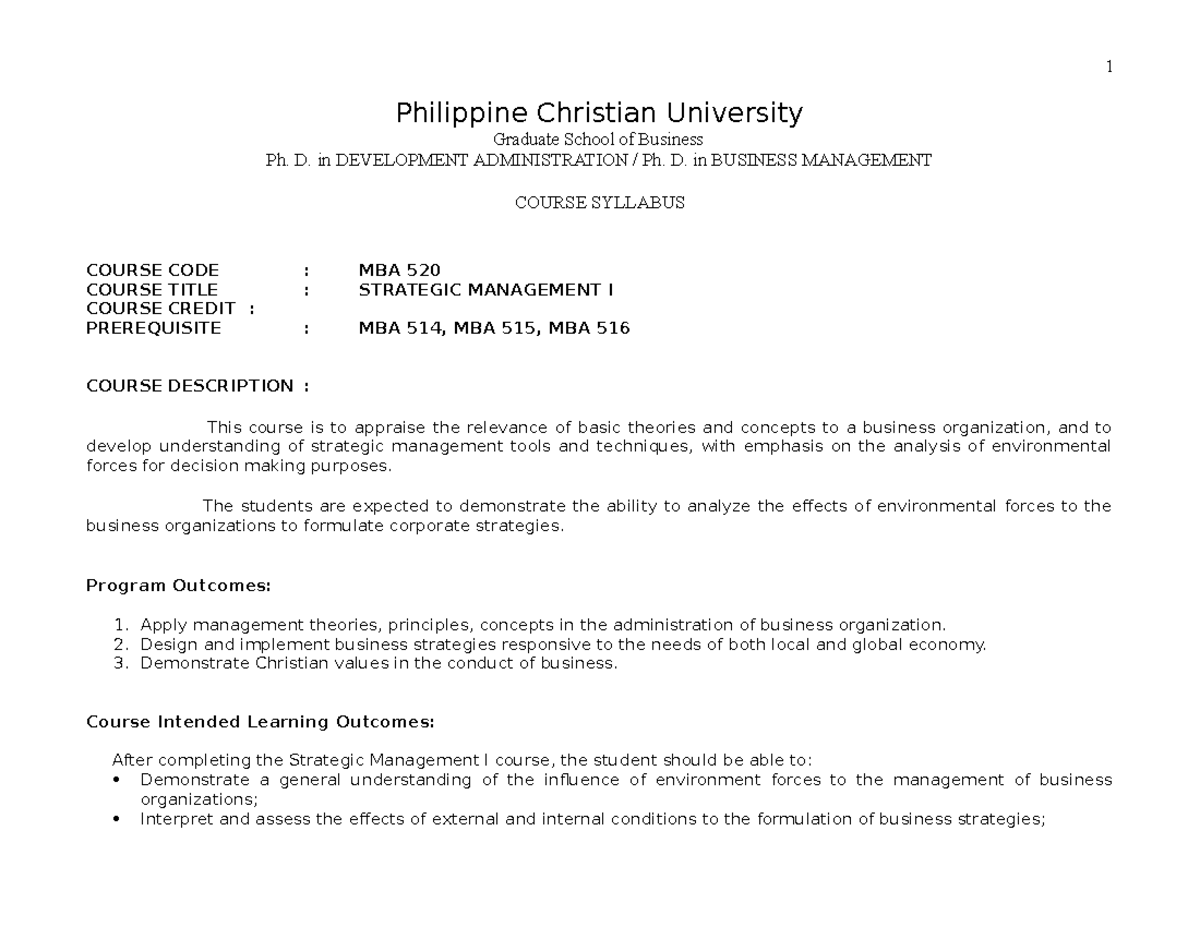 Strategic- Management-I - Philippine Christian University Graduate ...