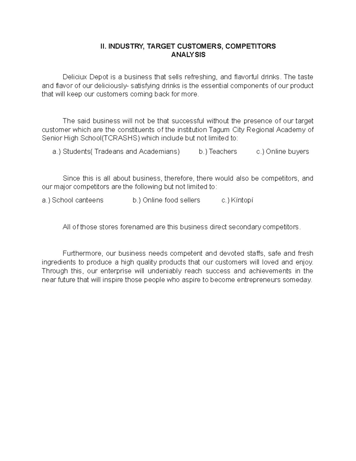 Chapter-2-final - entrep - II. INDUSTRY, TARGET CUSTOMERS, COMPETITORS ...